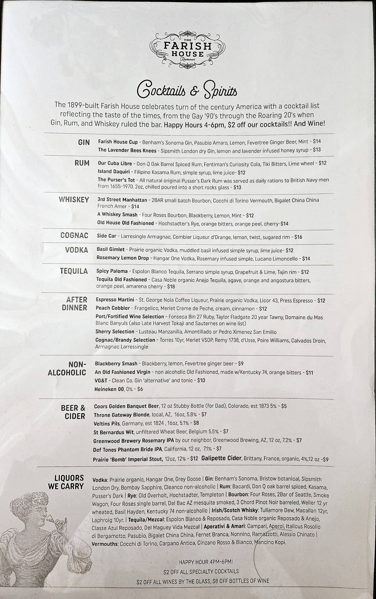 Menu at The Farish House restaurant, Phoenix