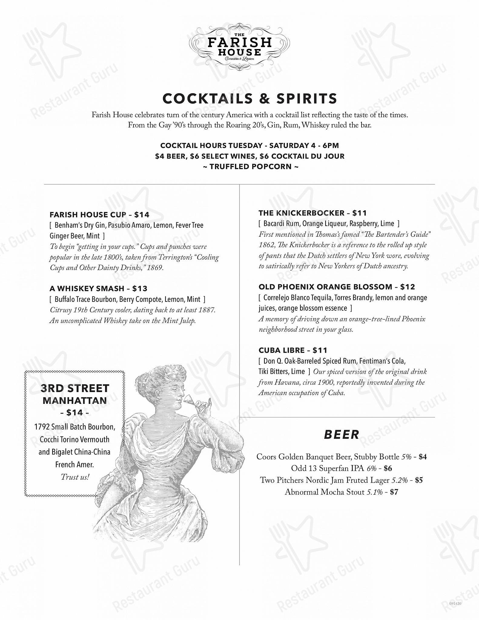 Menu at The Farish House restaurant, Phoenix