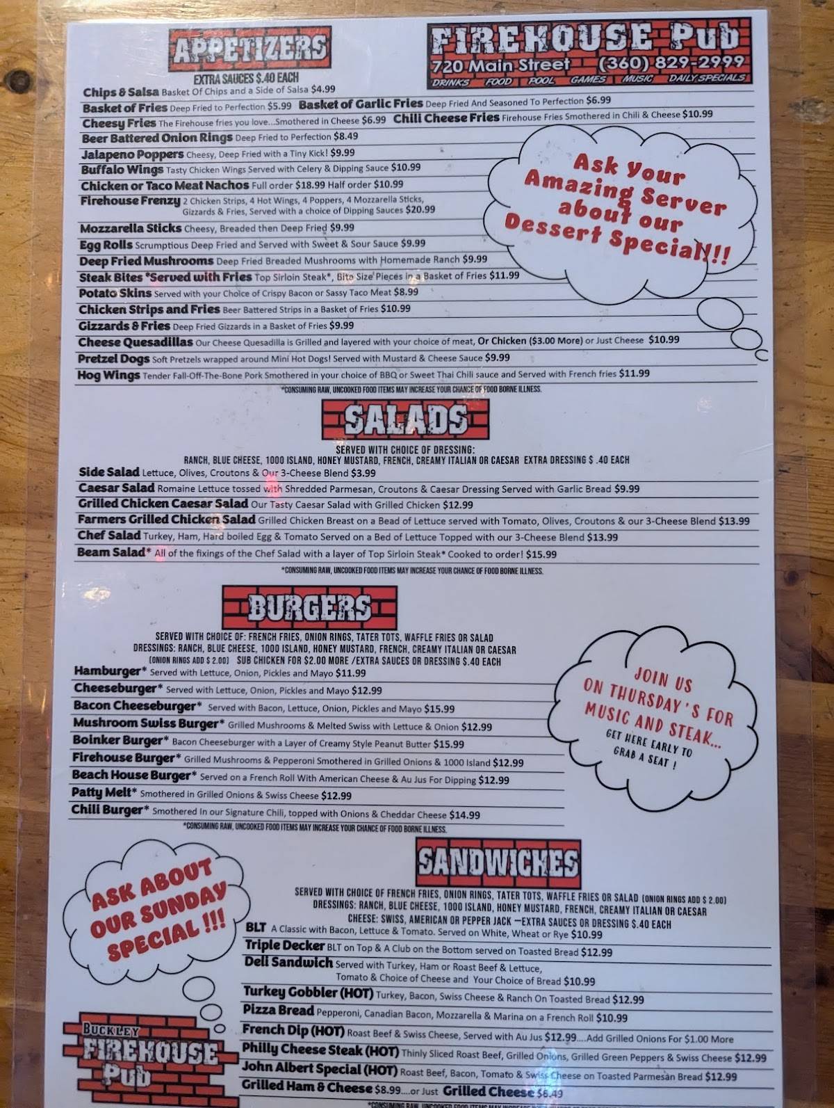 Menu at The Firehouse Pub - Buckley, Buckley