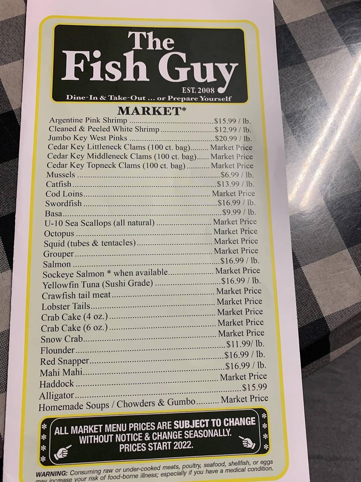 Menu at The Fish Guy restaurant, New Port Richey