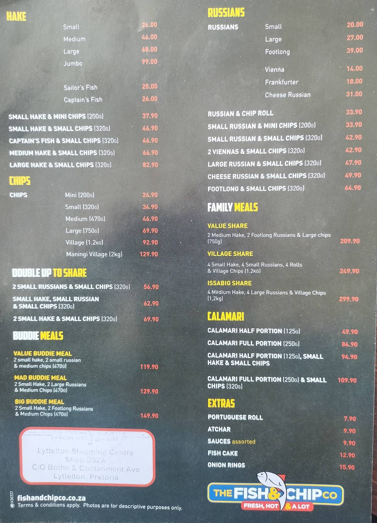 Menu at The Fish & Chip Co Lyttelton Shopping Centre restaurant, Centurion