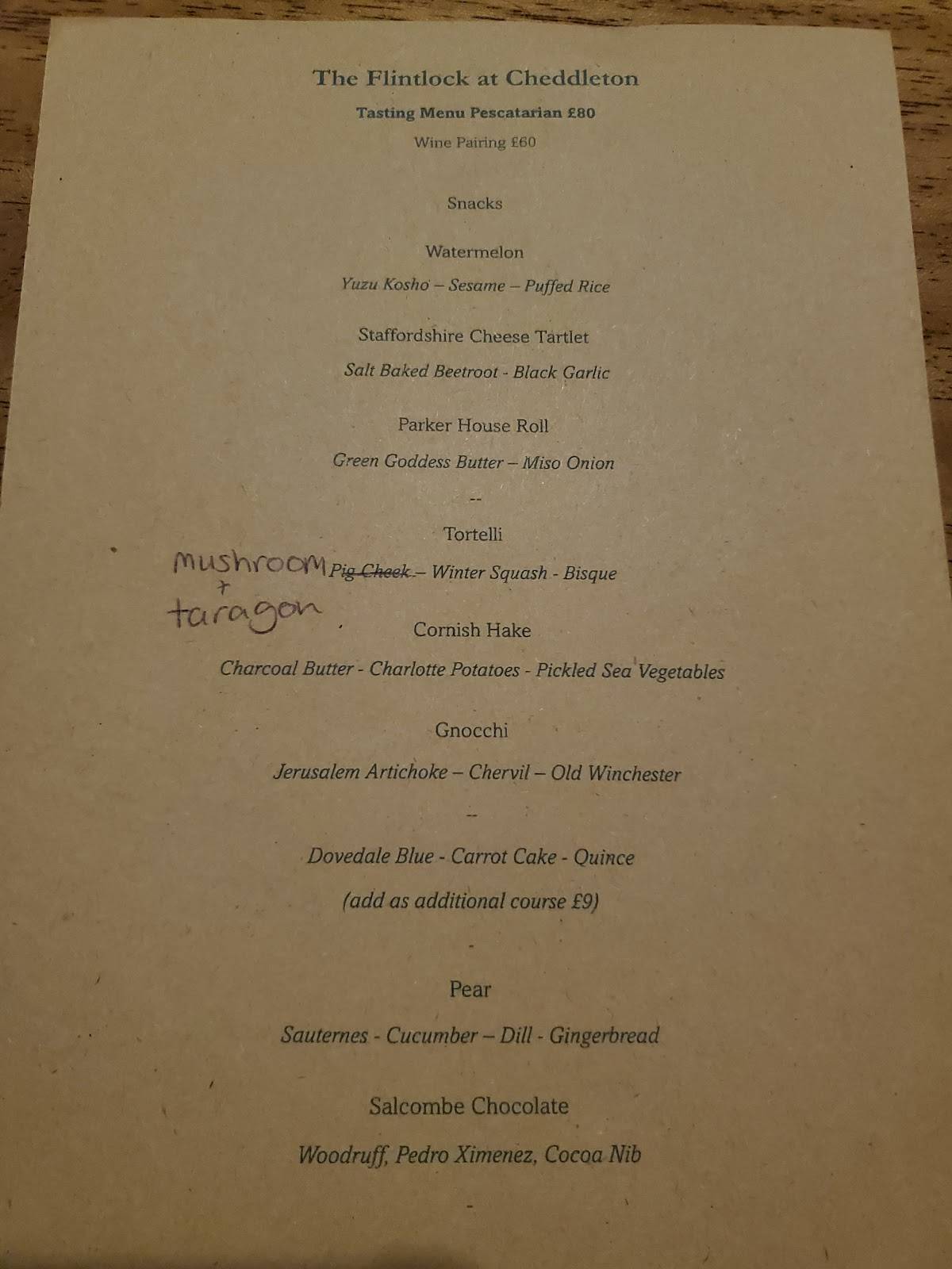Menu at The Flintlock at Cheddleton restaurant, Leek