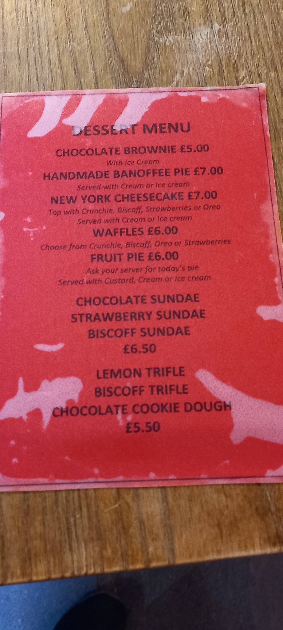 Menu at The Flying Dutchman pub & bar, Queenborough