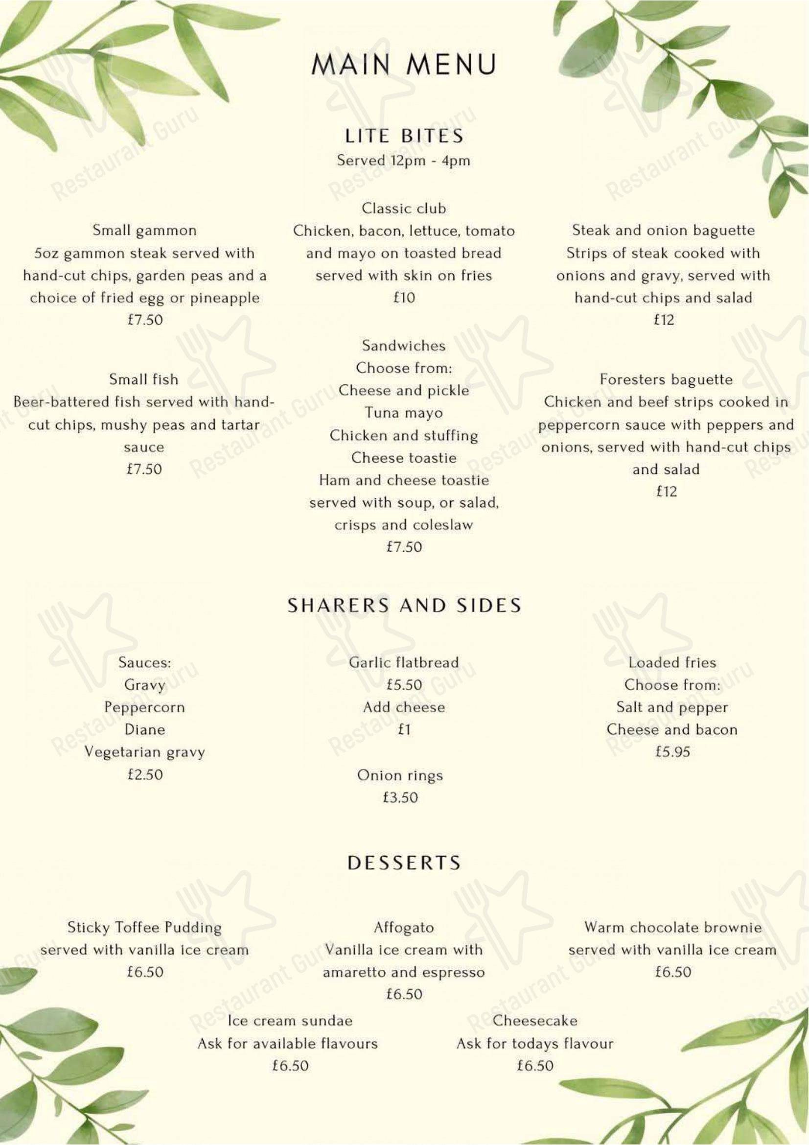 Menu at The Foresters Arms pub & bar, Wigan, 41 Shevington Moor