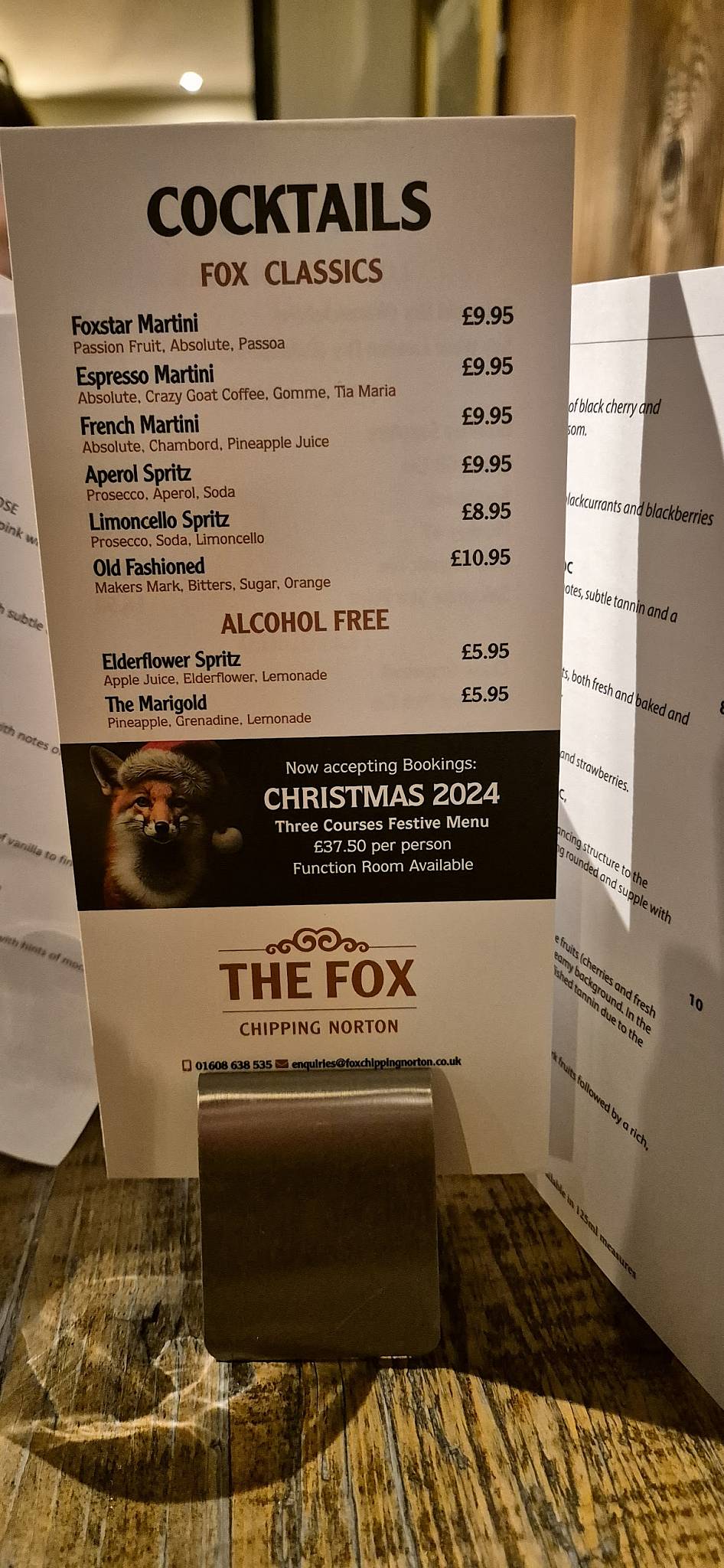 Menu at The Fox pub & bar, Chipping Norton