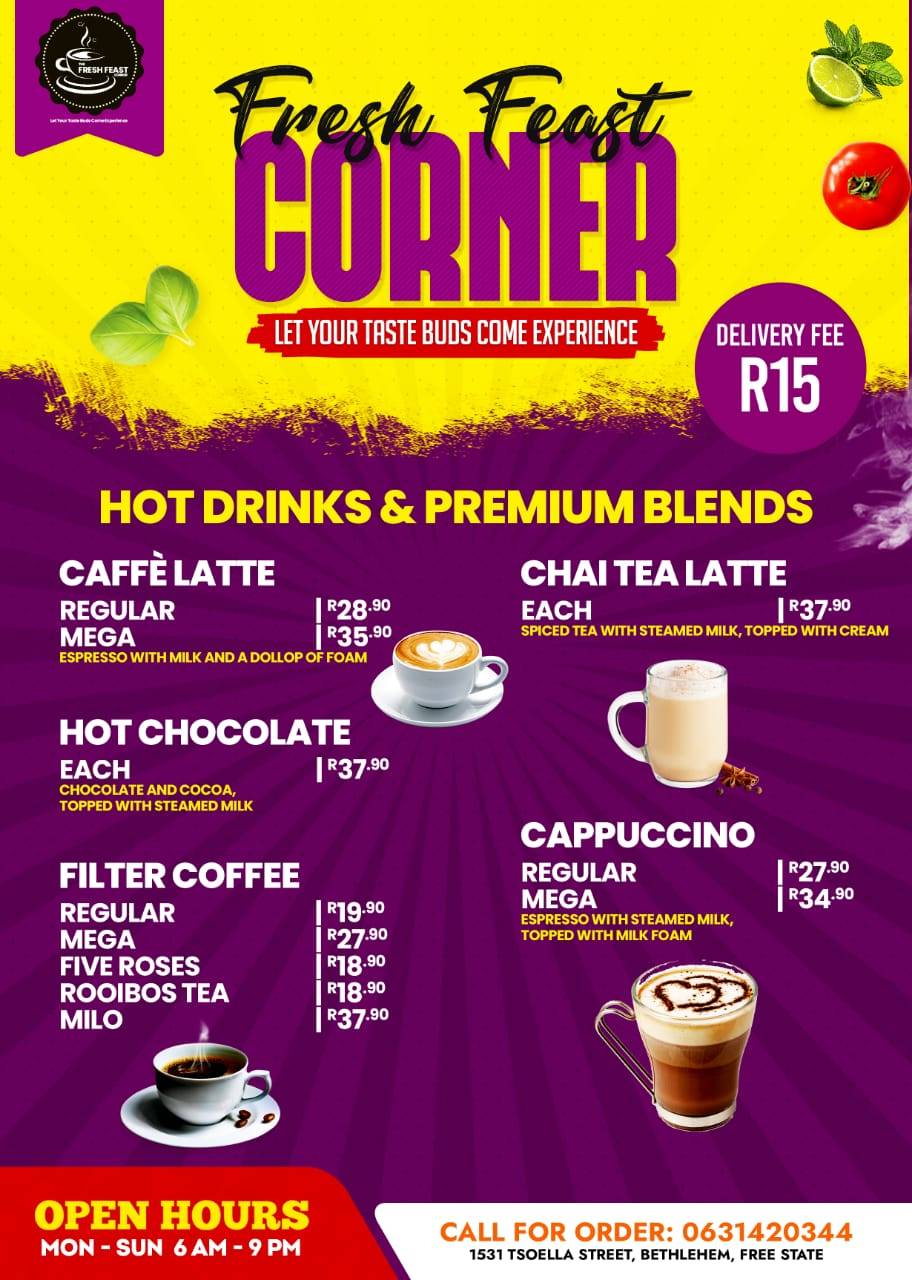 Menu at The Fresh Feast Corner restaurant, Bethlehem
