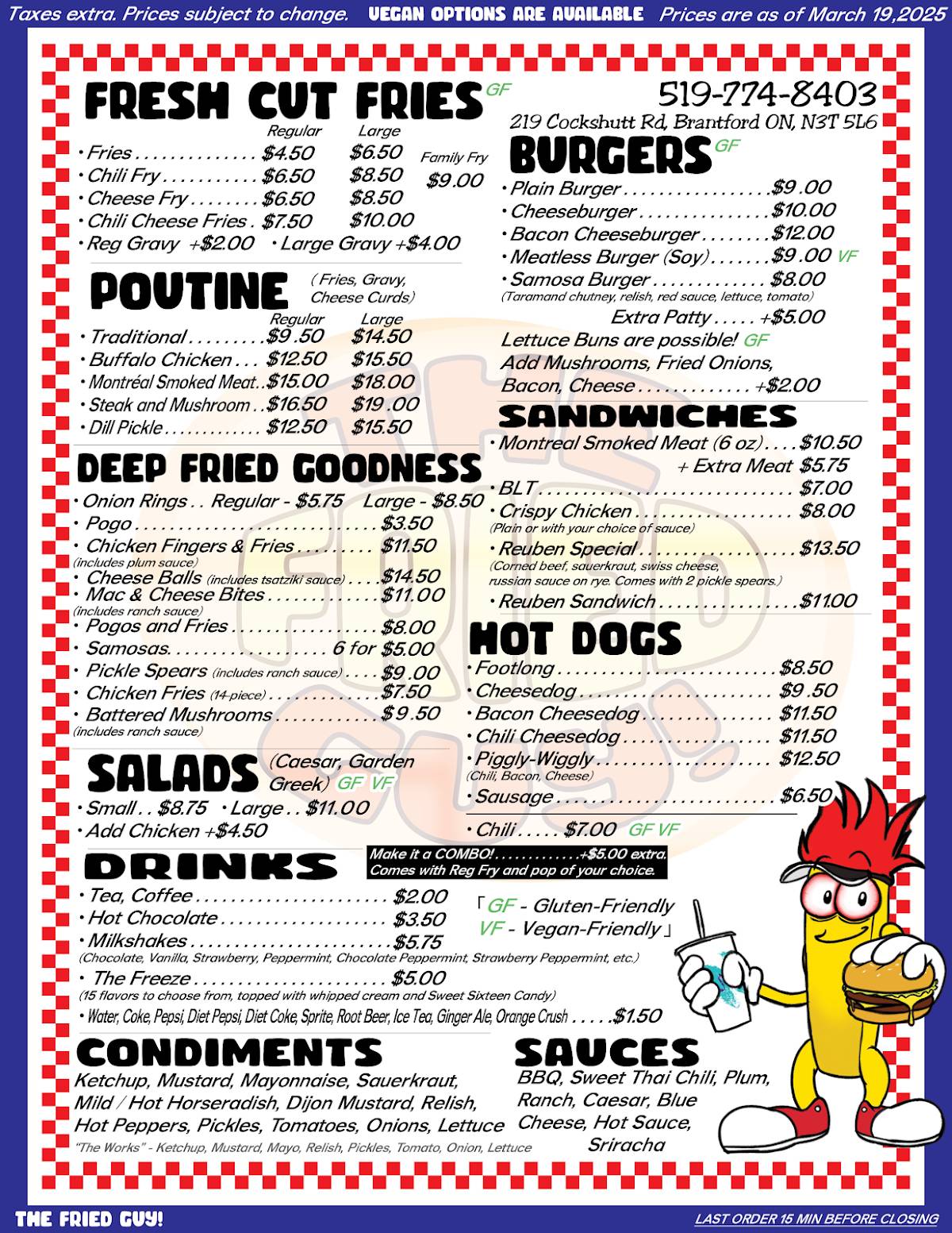 Menu at The Fried Guy! restaurant, Brantford