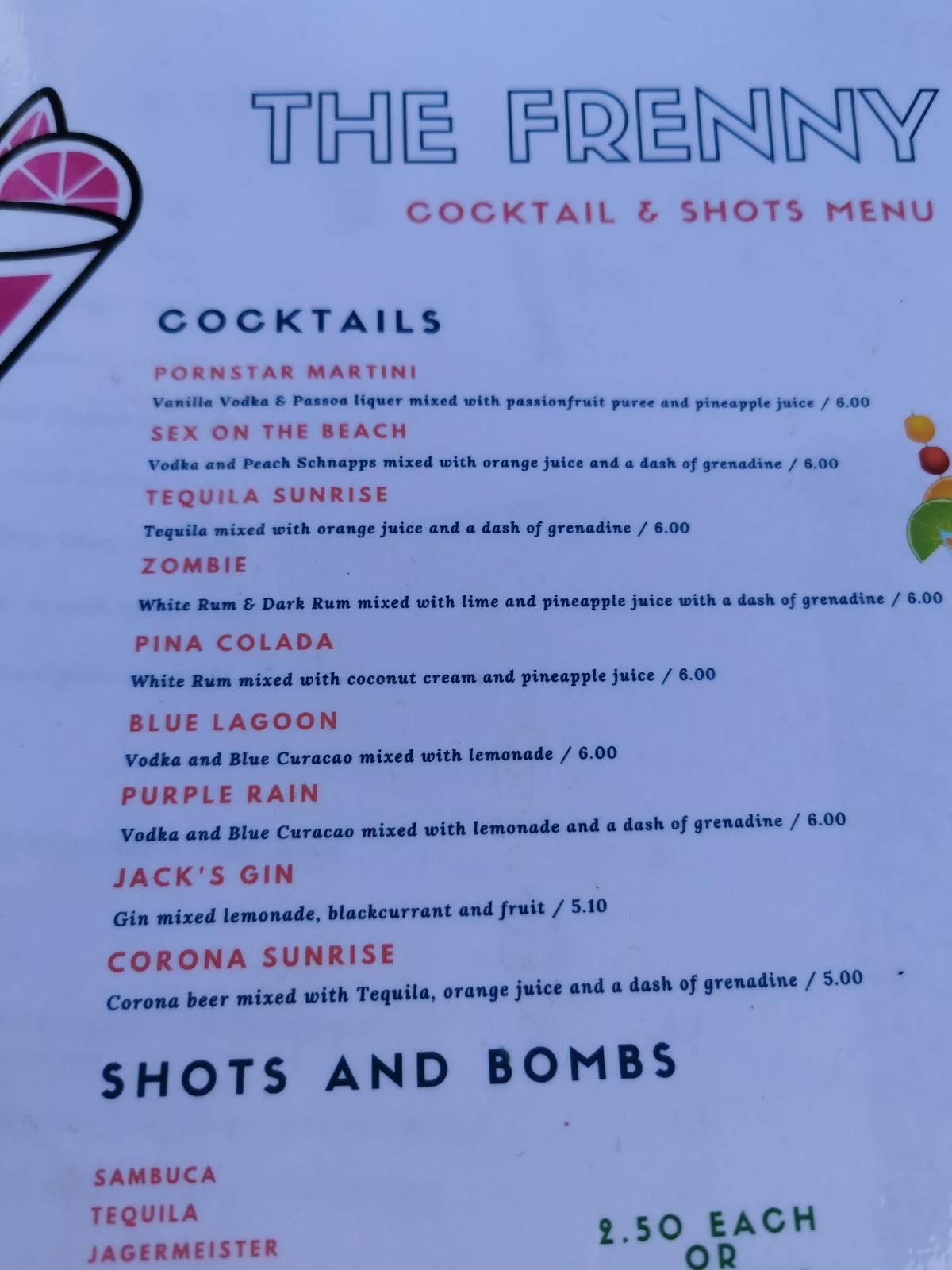 Menu at The Friendship Inn pub & bar, Stockport