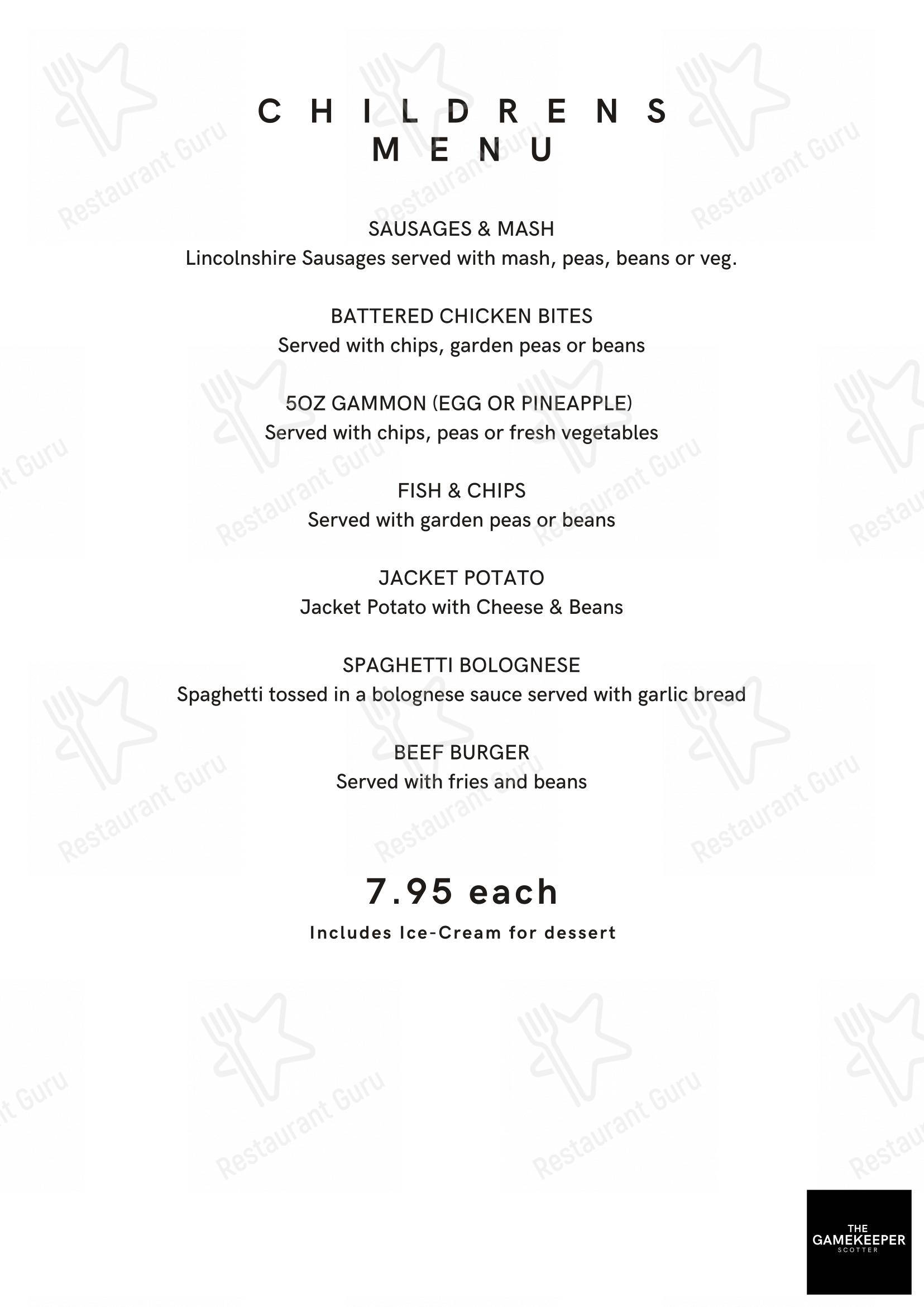Menu at The Gamekeeper pub & bar, Scotter