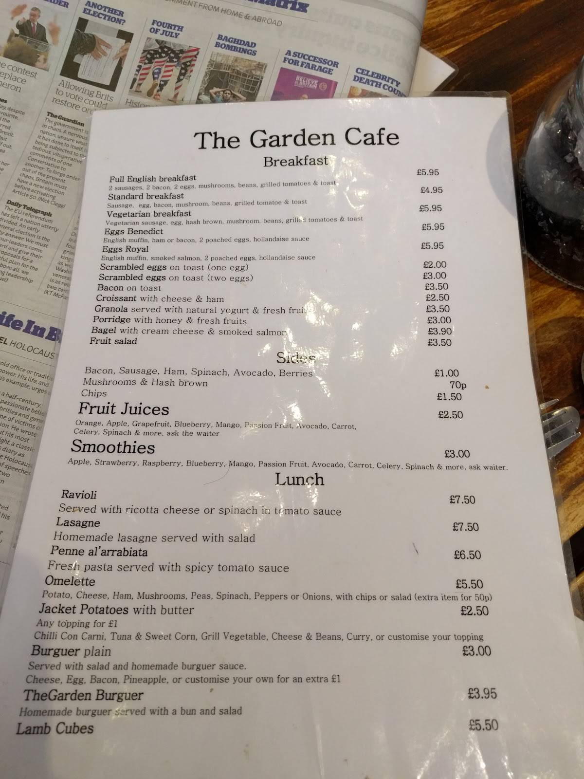 Menu at The Garden Cafe, London, 220 North End Rd