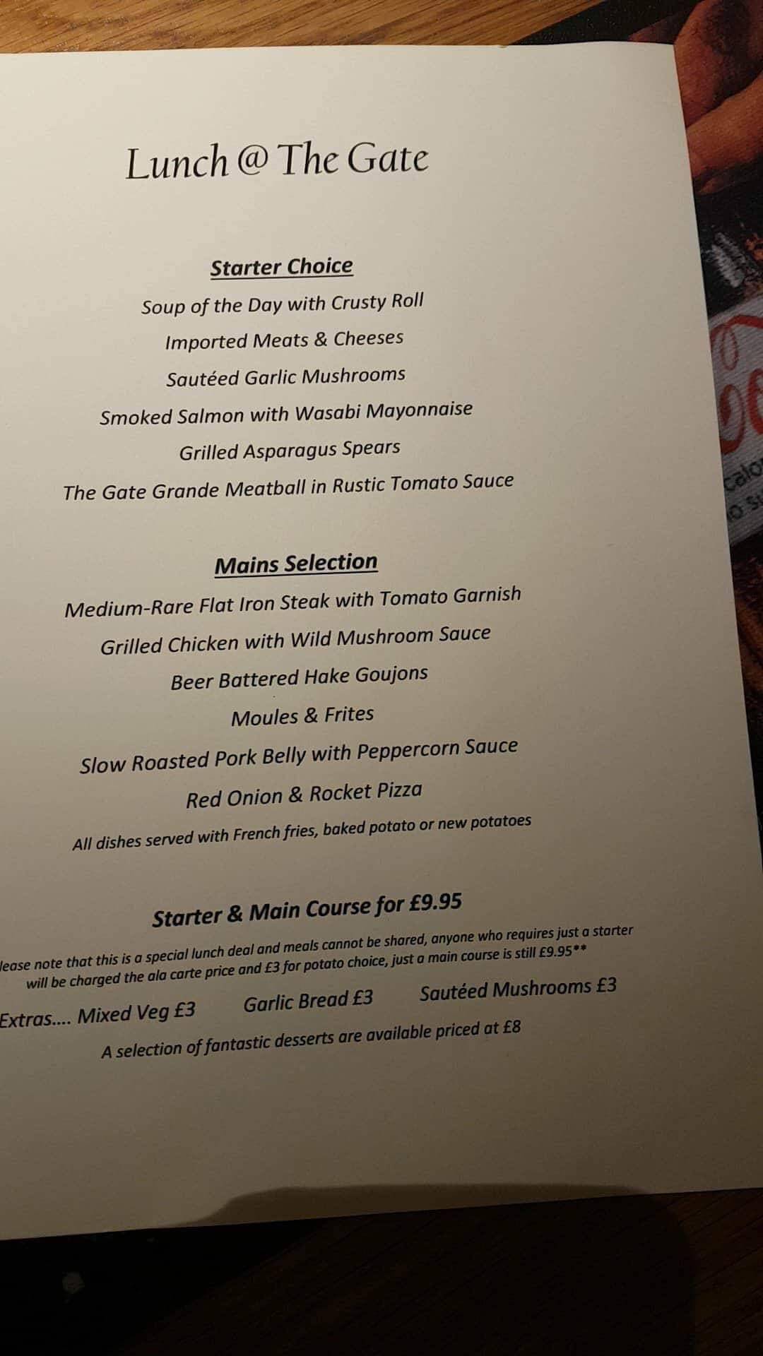 Menu at The Gate Llanfrechfa pub & bar, Cwmbran