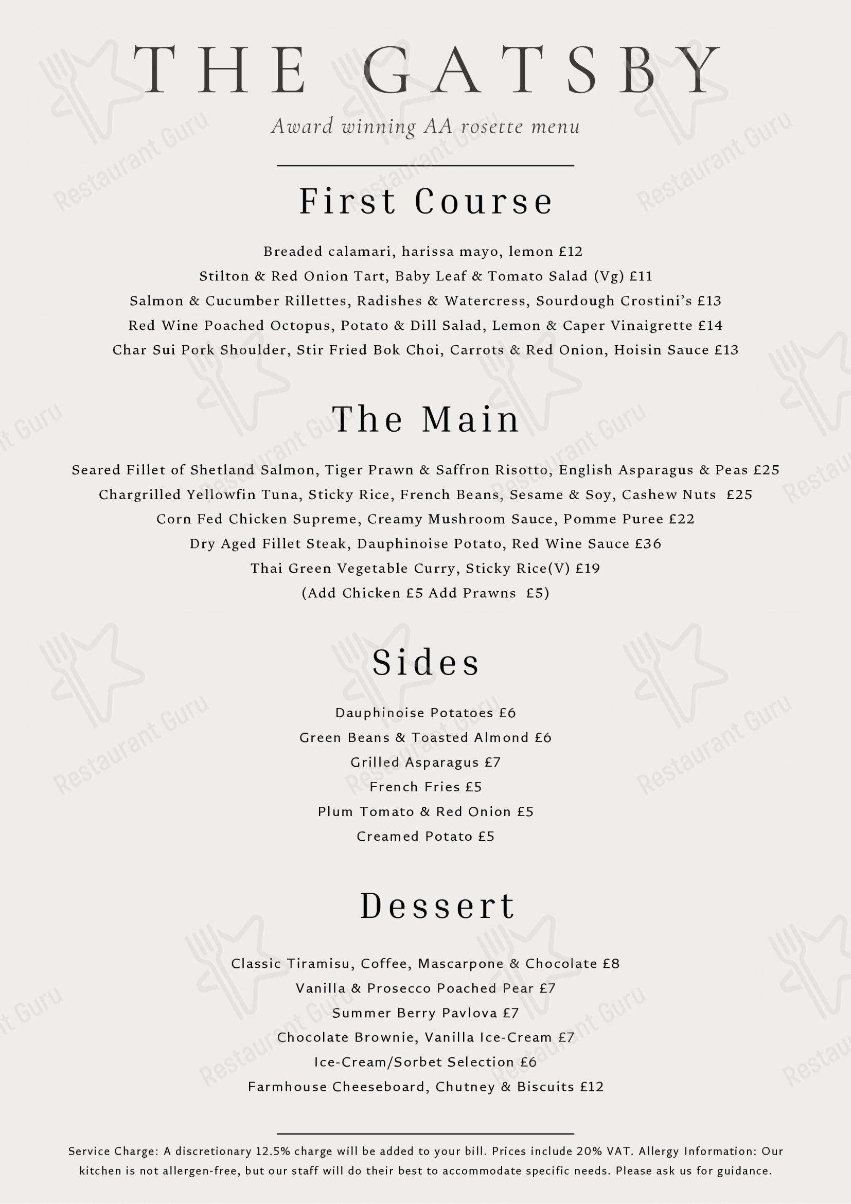 Menu at The Gatsby pub & bar, Berkhamsted
