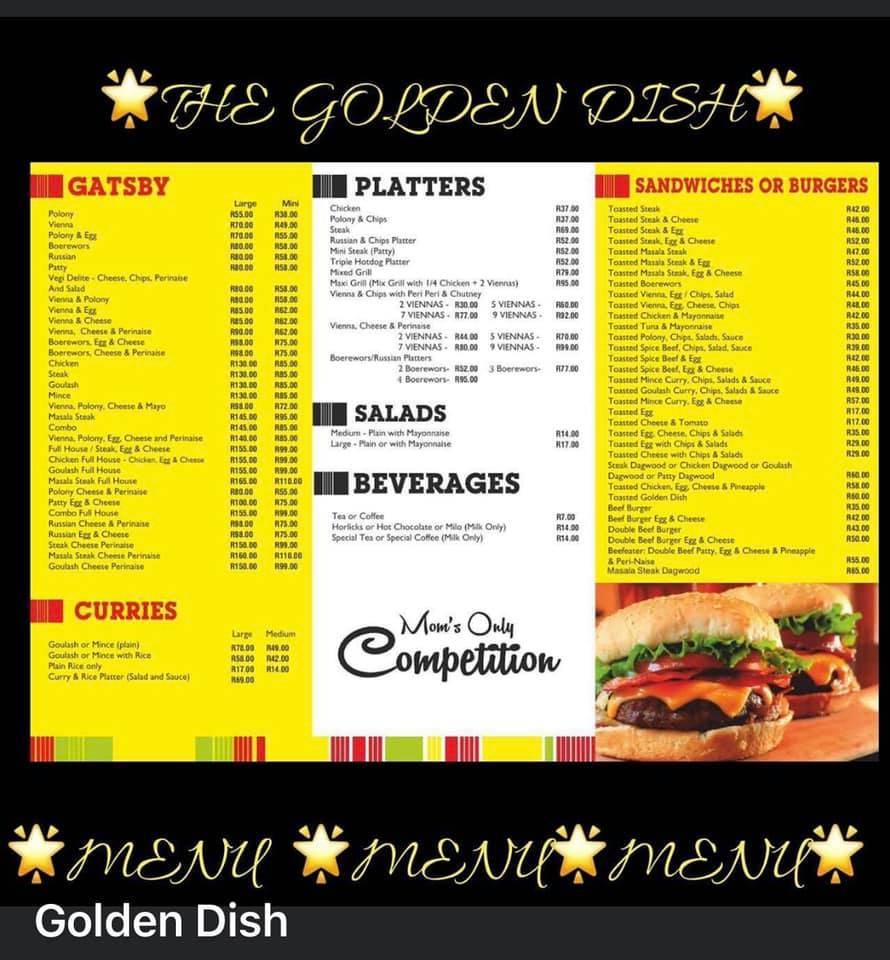 Menu at The Golden Dish restaurant, Cape Town