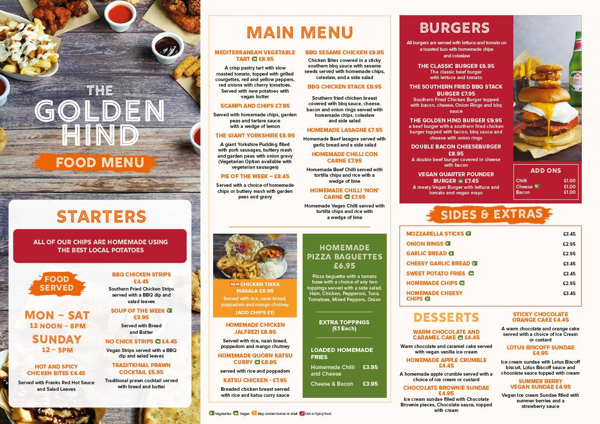 Menu at The Golden Hind pub & bar, Ipswich
