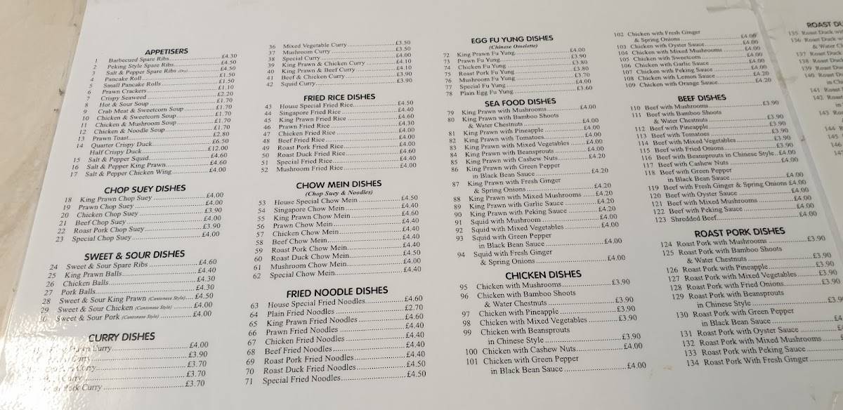 Menu at The Golden Ocean fast food, Rotherham