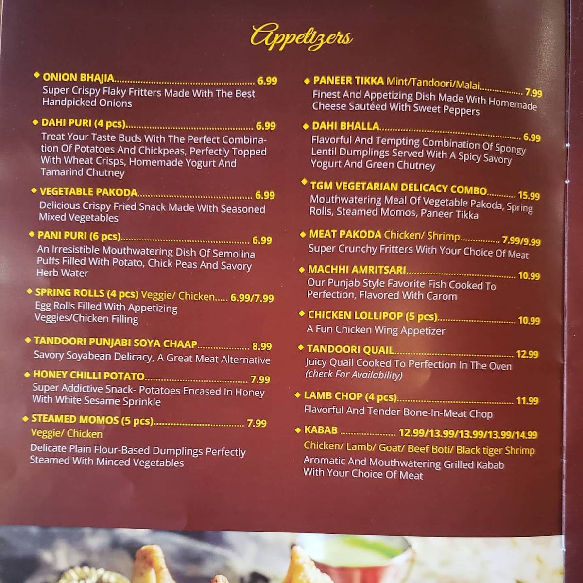 Menu at The Grand Mehfil restaurant, Kitchener