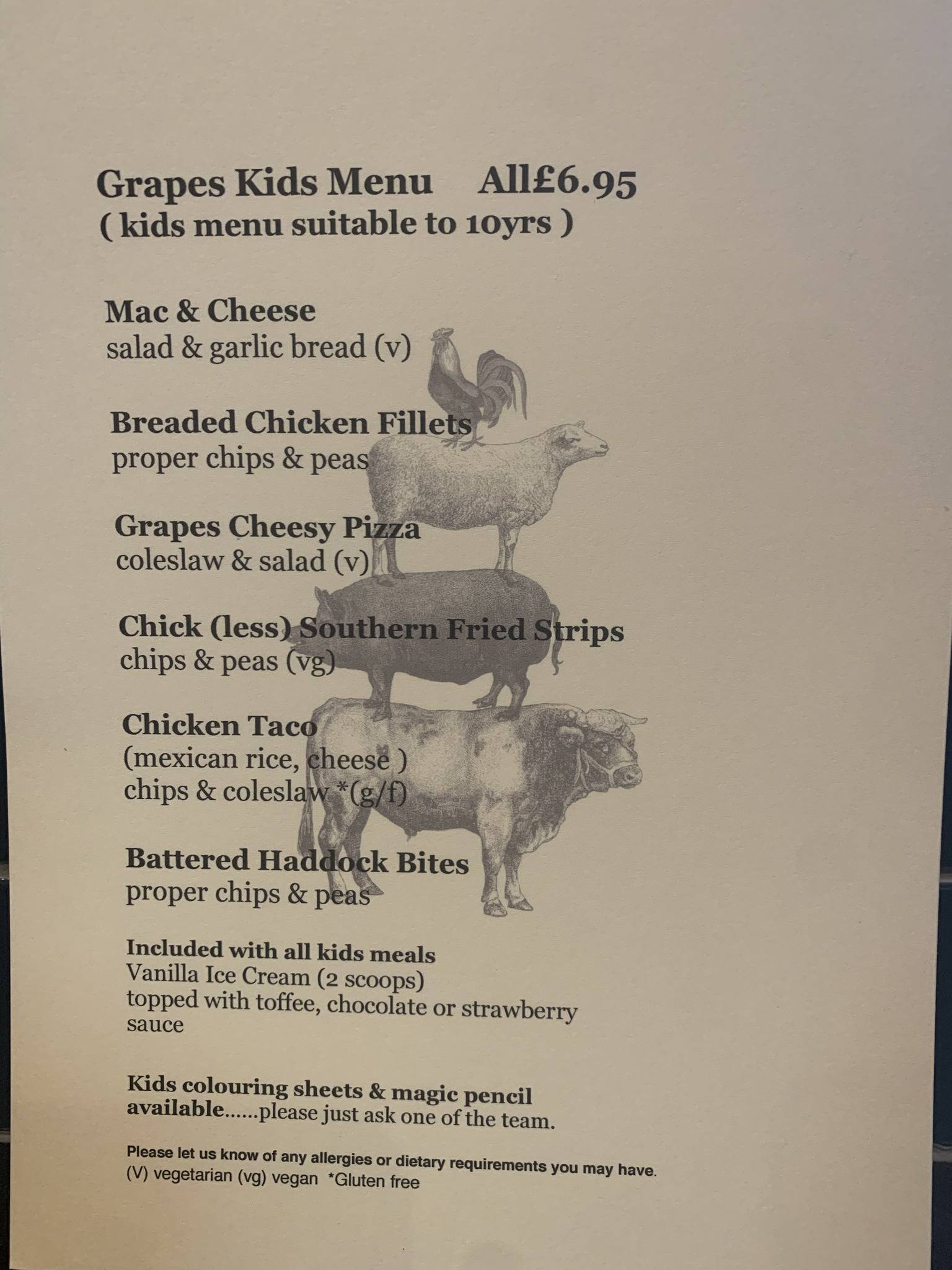 Menu at The Grapes pub & bar, Livingston