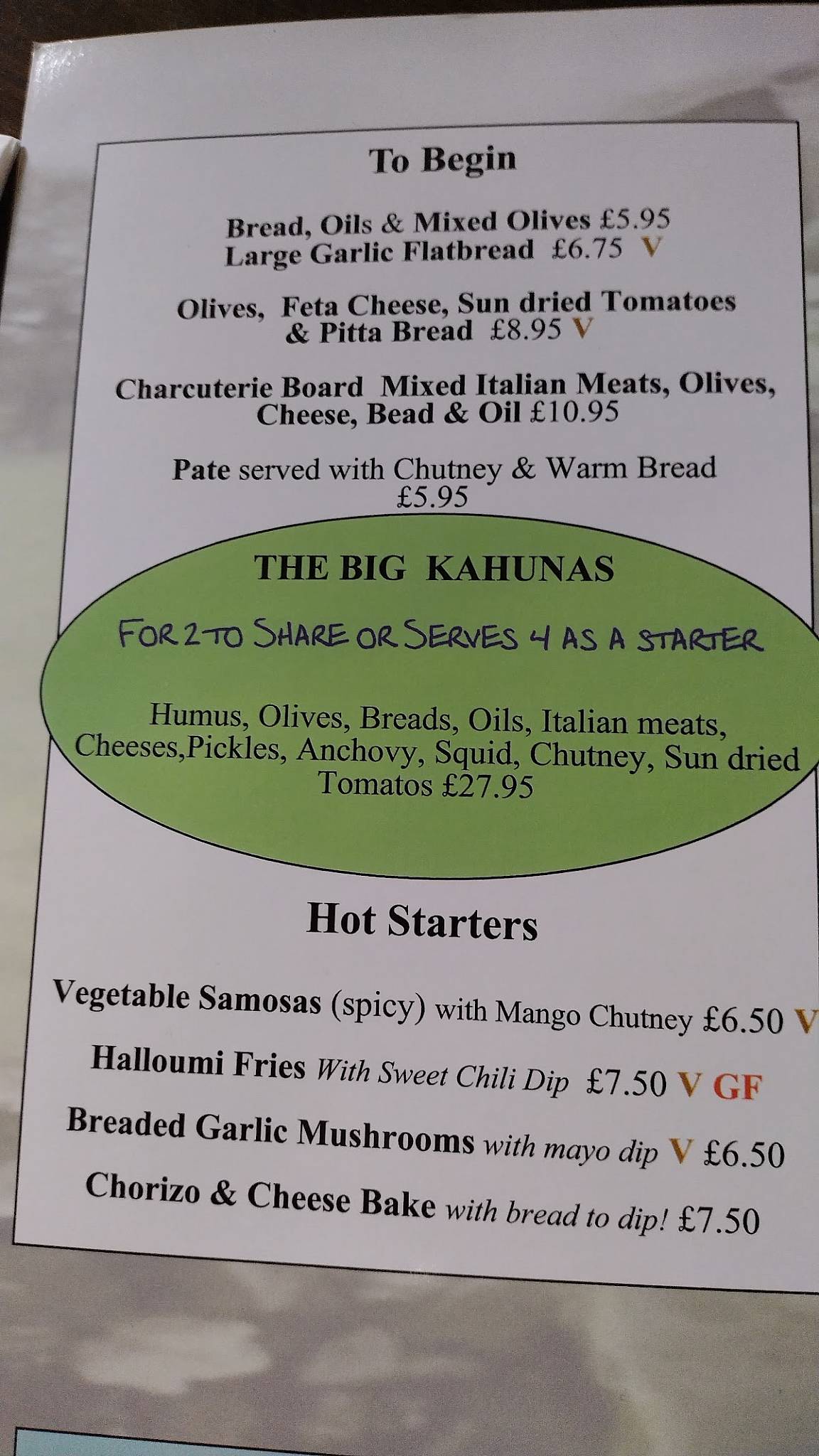 Menu at The Green Dragon pub & bar, London Colney