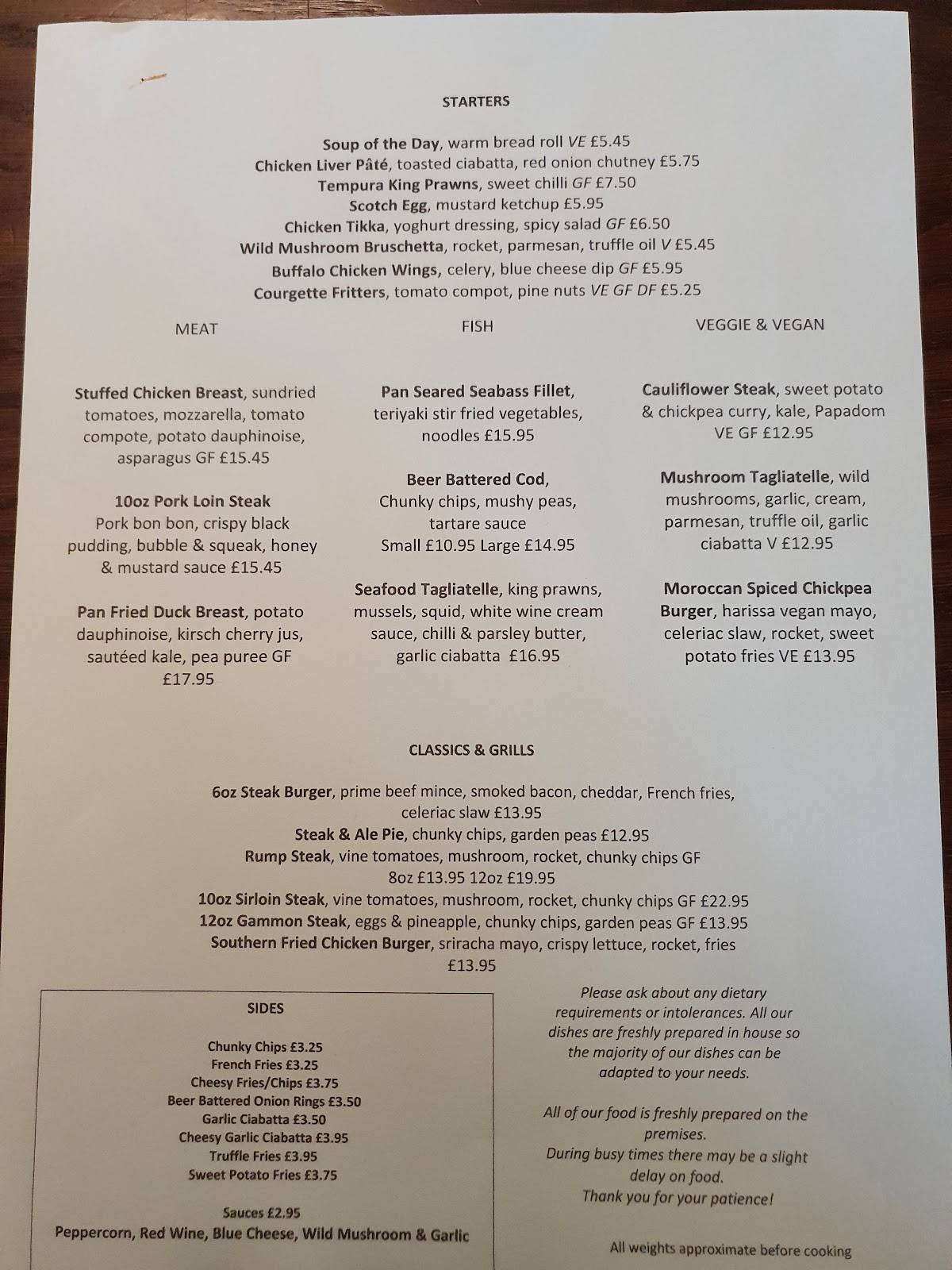 Menu at The Greyhound Inn pub & bar, Wolverhampton, The Greyhound