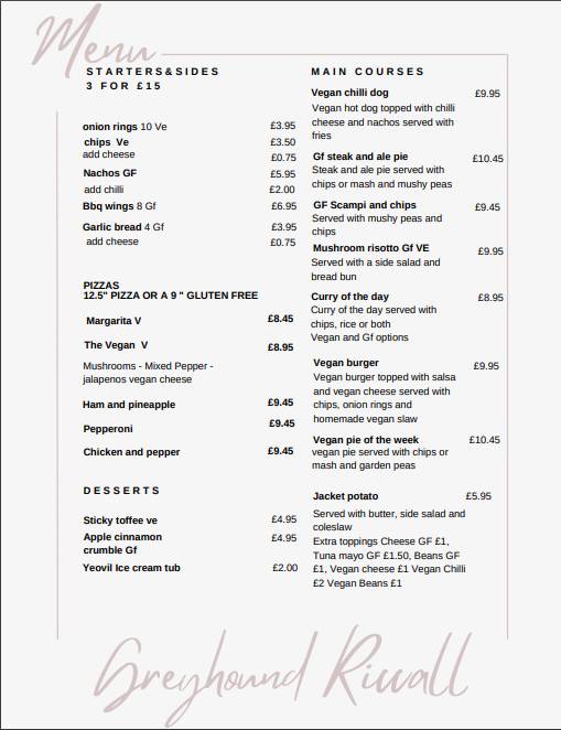 Menu at The Greyhound pub & bar, Riccall