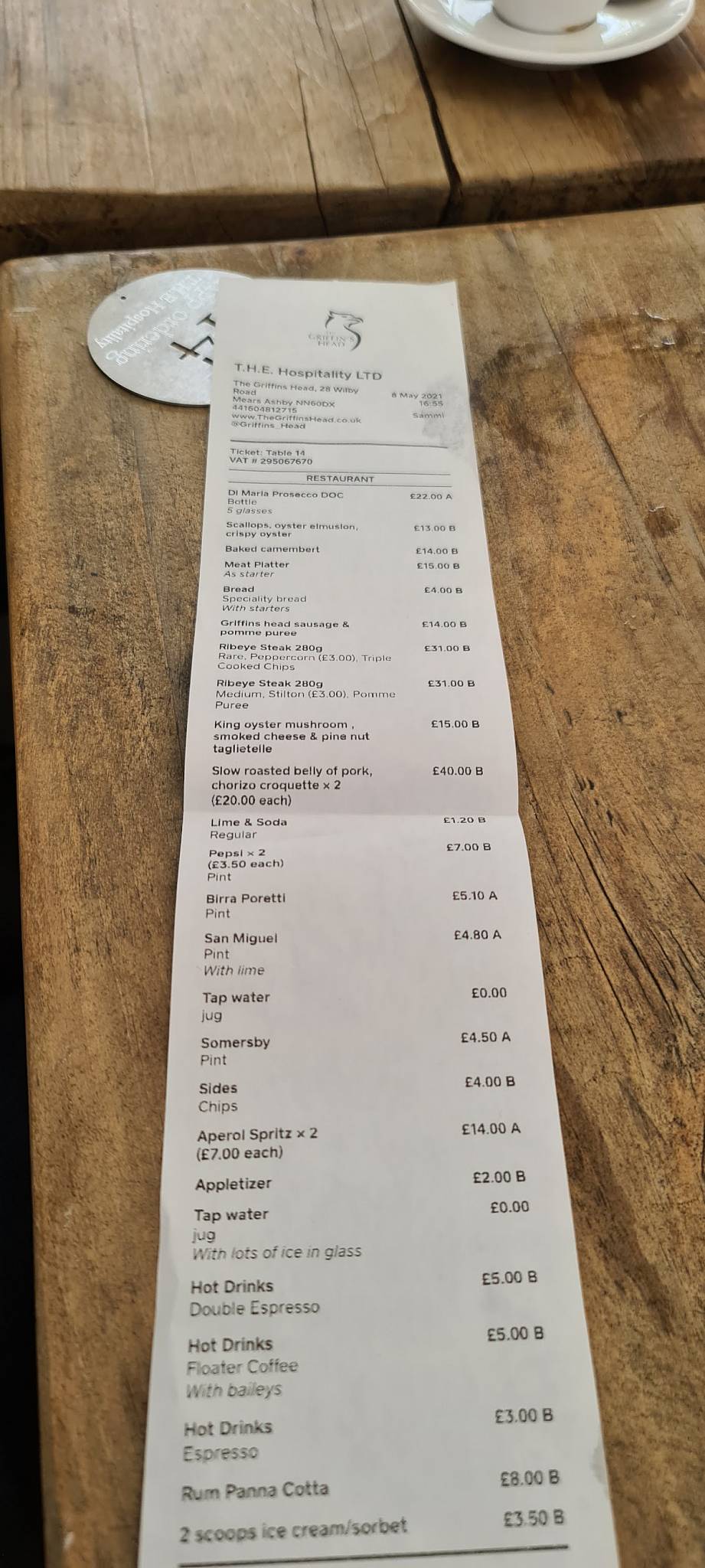 Menu at The Griffins Head pub & bar, Northampton