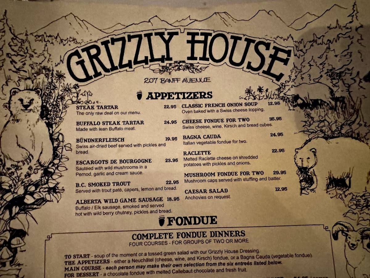 Menu at The Grizzly House restaurant, Banff