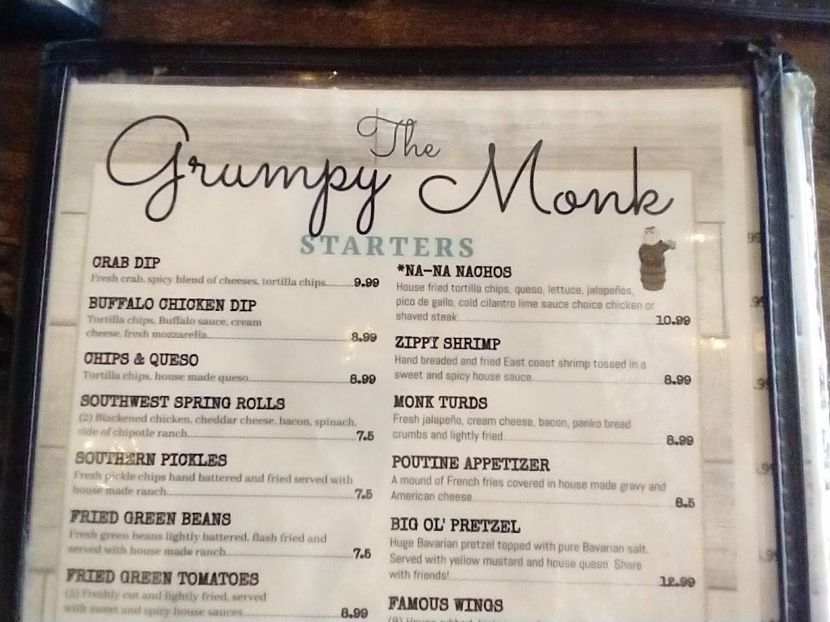 Menu at The Grumpy Monk Broadway restaurant, Myrtle Beach