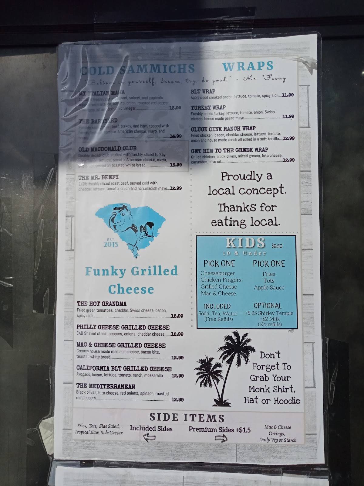Menu at The Grumpy Monk Broadway restaurant, Myrtle Beach