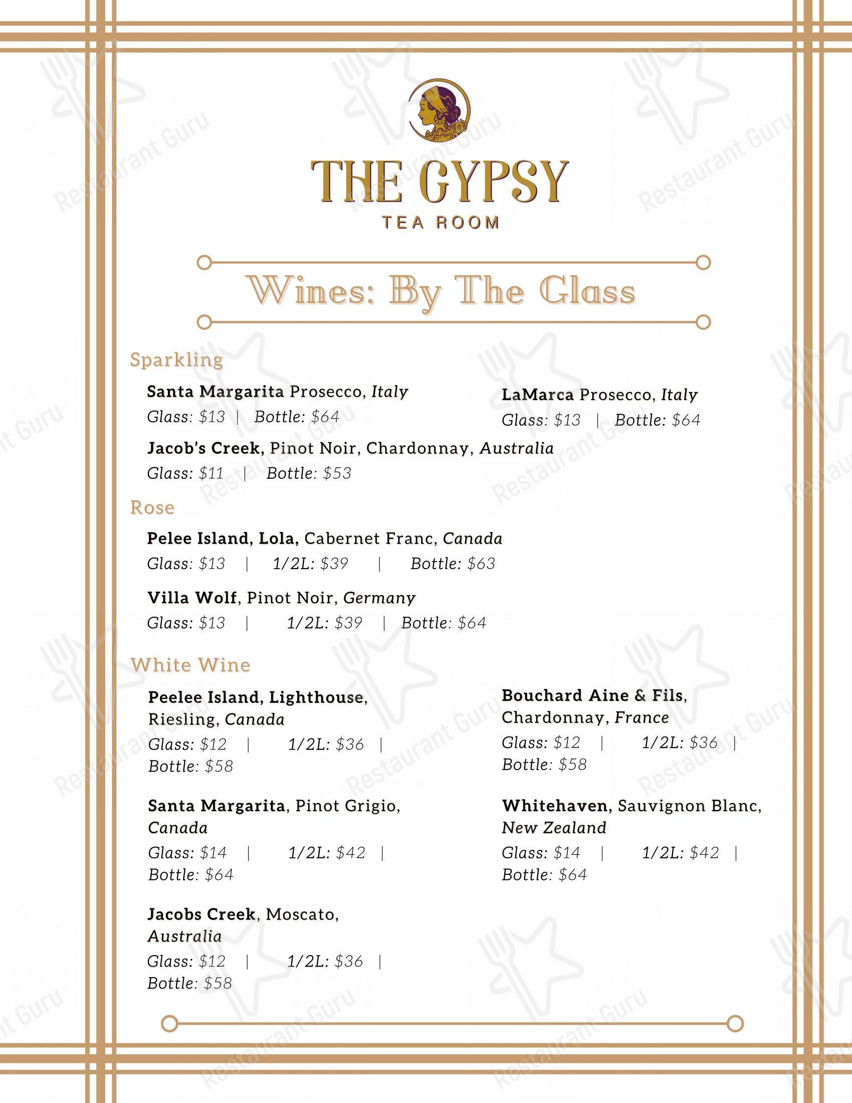 Menu at The Gypsy Tea Room restaurant, St. John's