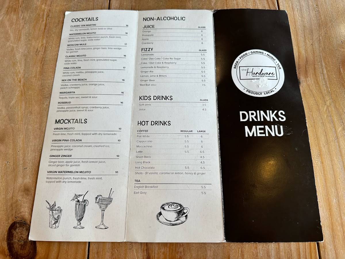 Menu at The Hardware Bar & Restaurant, Lower Hutt