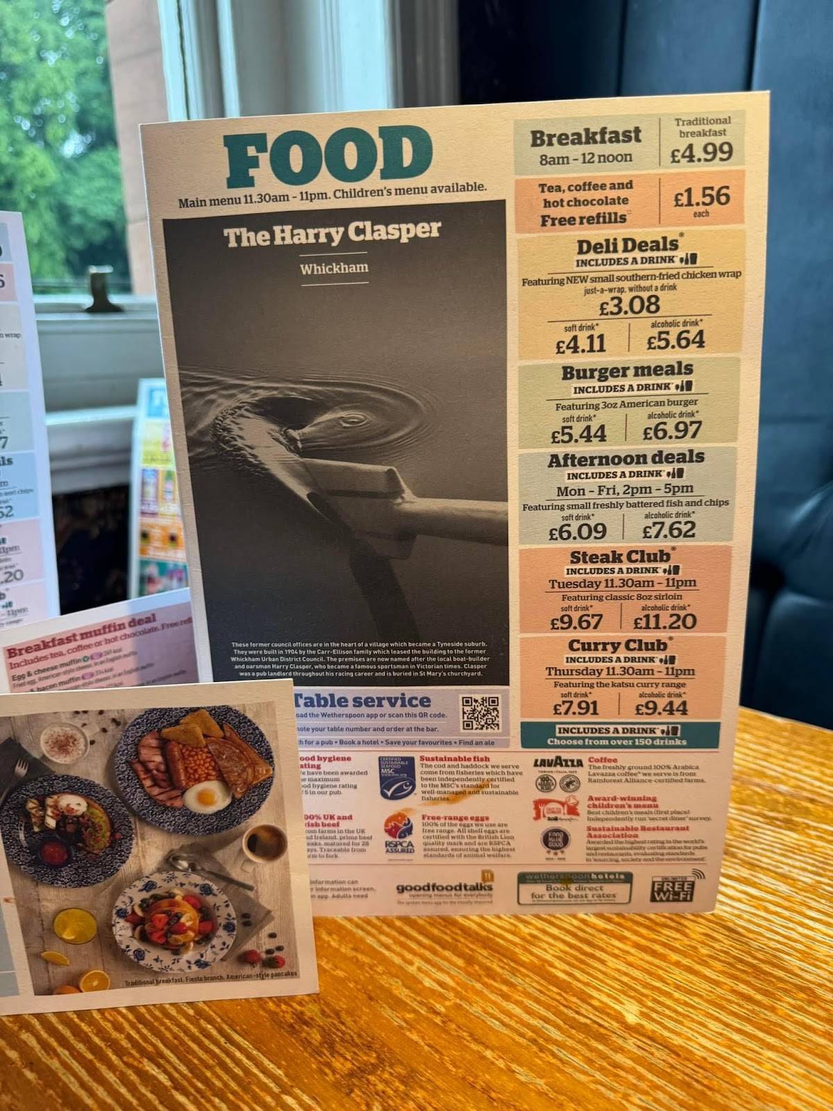 Menu at The Harry Clasper - JD Wetherspoon pub & bar, Newcastle upon Tyne