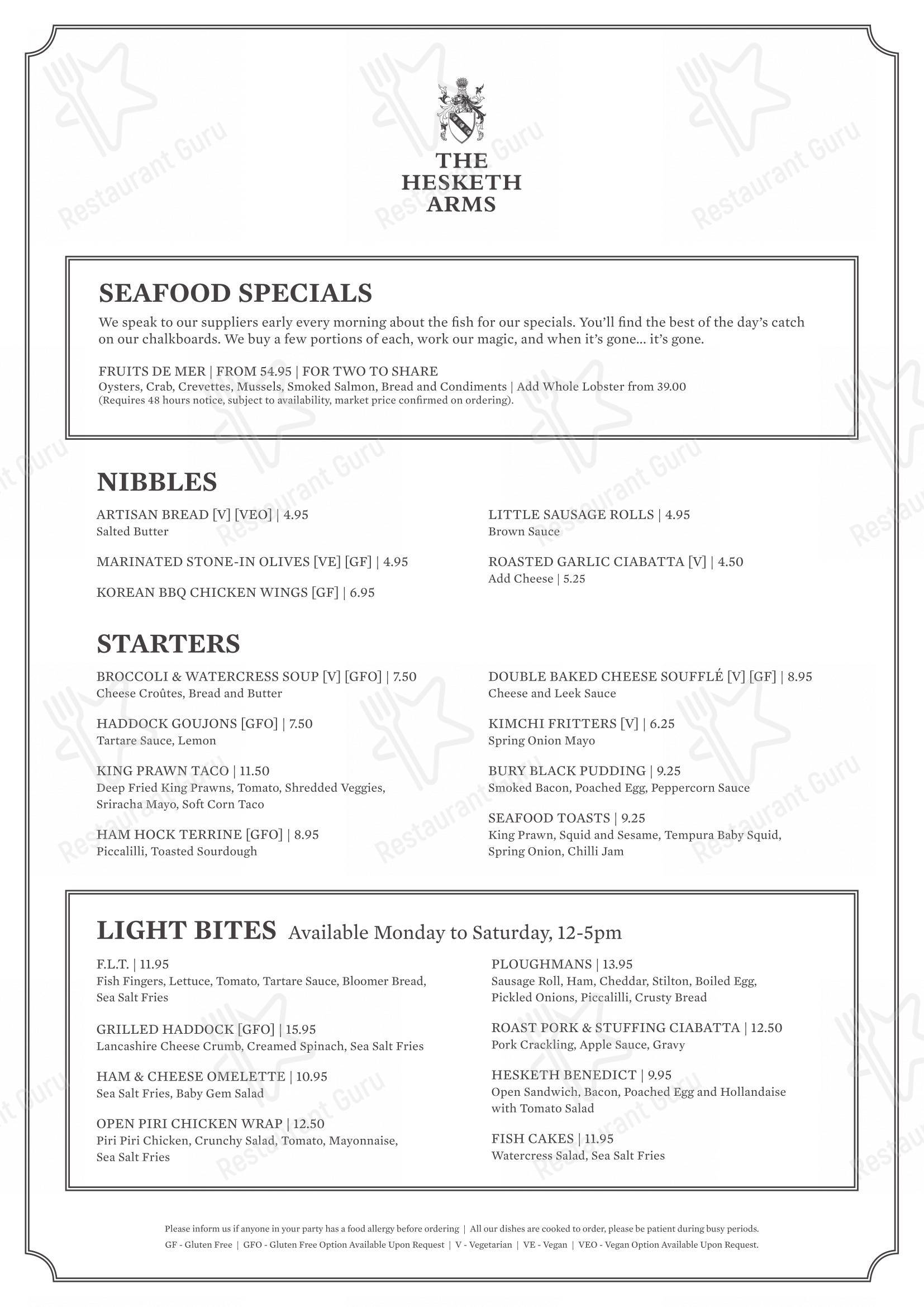 Menu at The Hesketh Arms pub & bar, Rufford