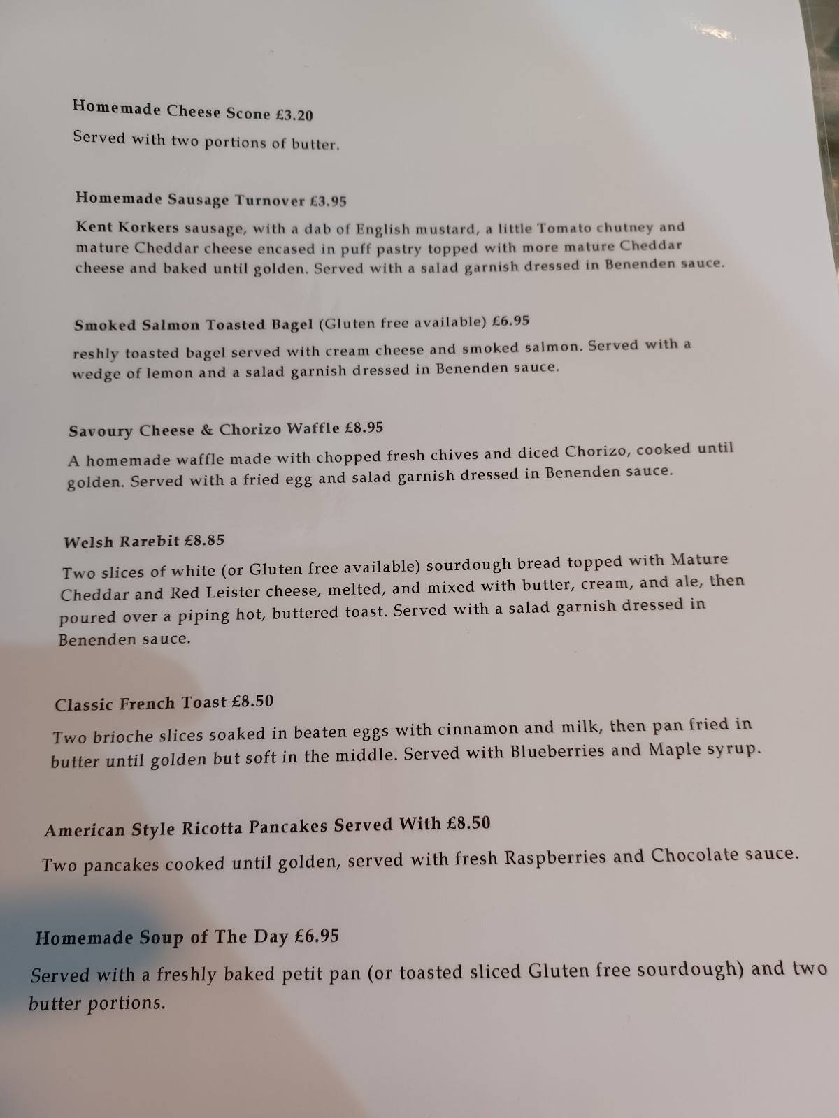 Menu at The Hidden Tearoom Chilham, Chilham