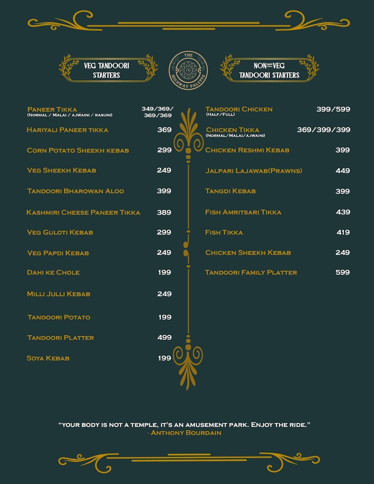 Menu at THE HIGHWAY PALETTE, Margherita