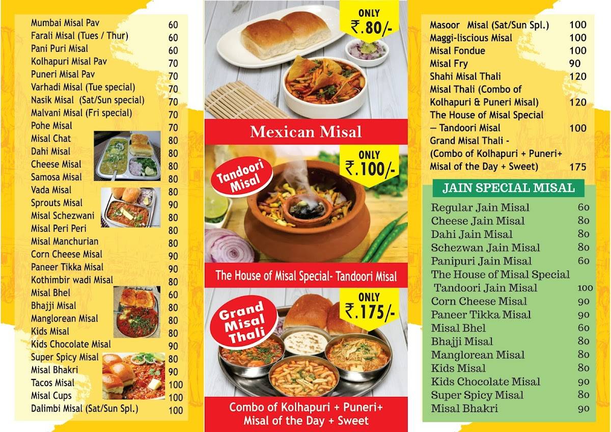 Menu at The House of Misal Goregaon, Mumbai
