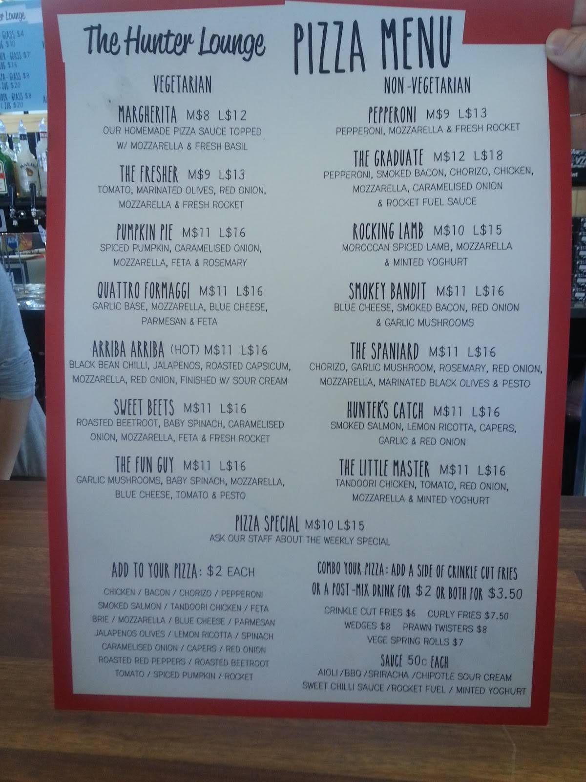 Menu at The Hunter Lounge pub & bar, Wellington