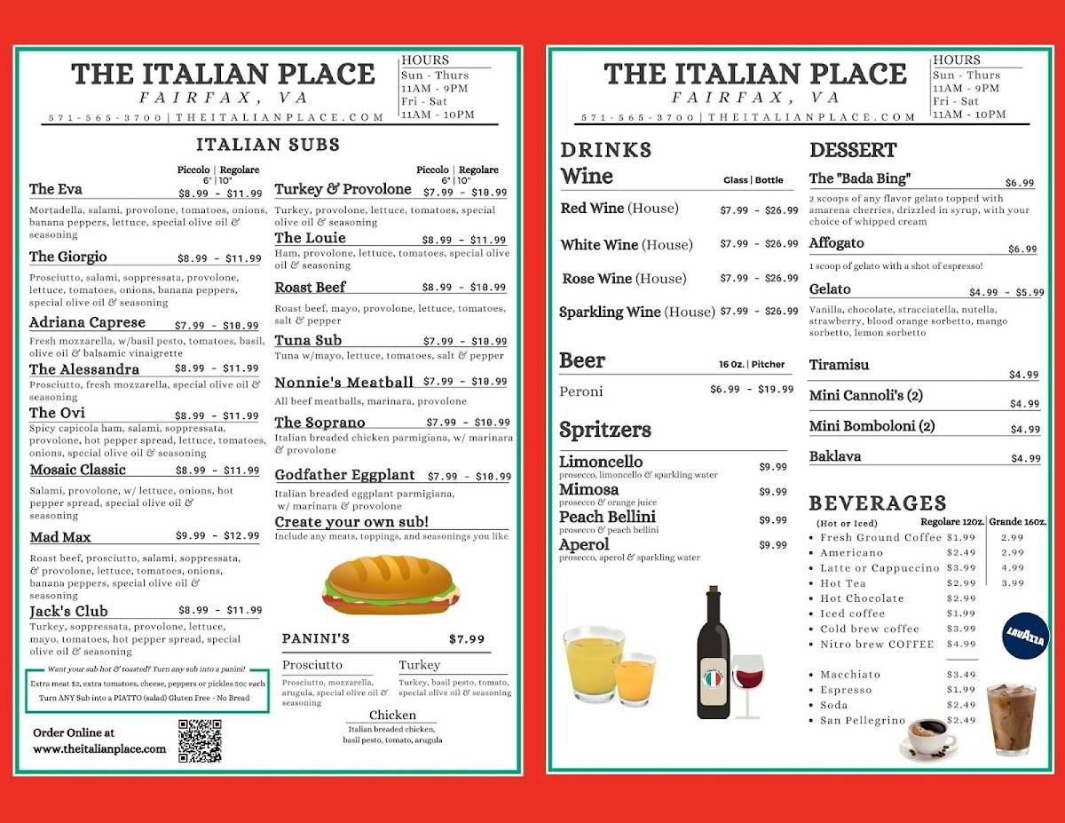 Menu at The Italian Place pizzeria, Merrifield
