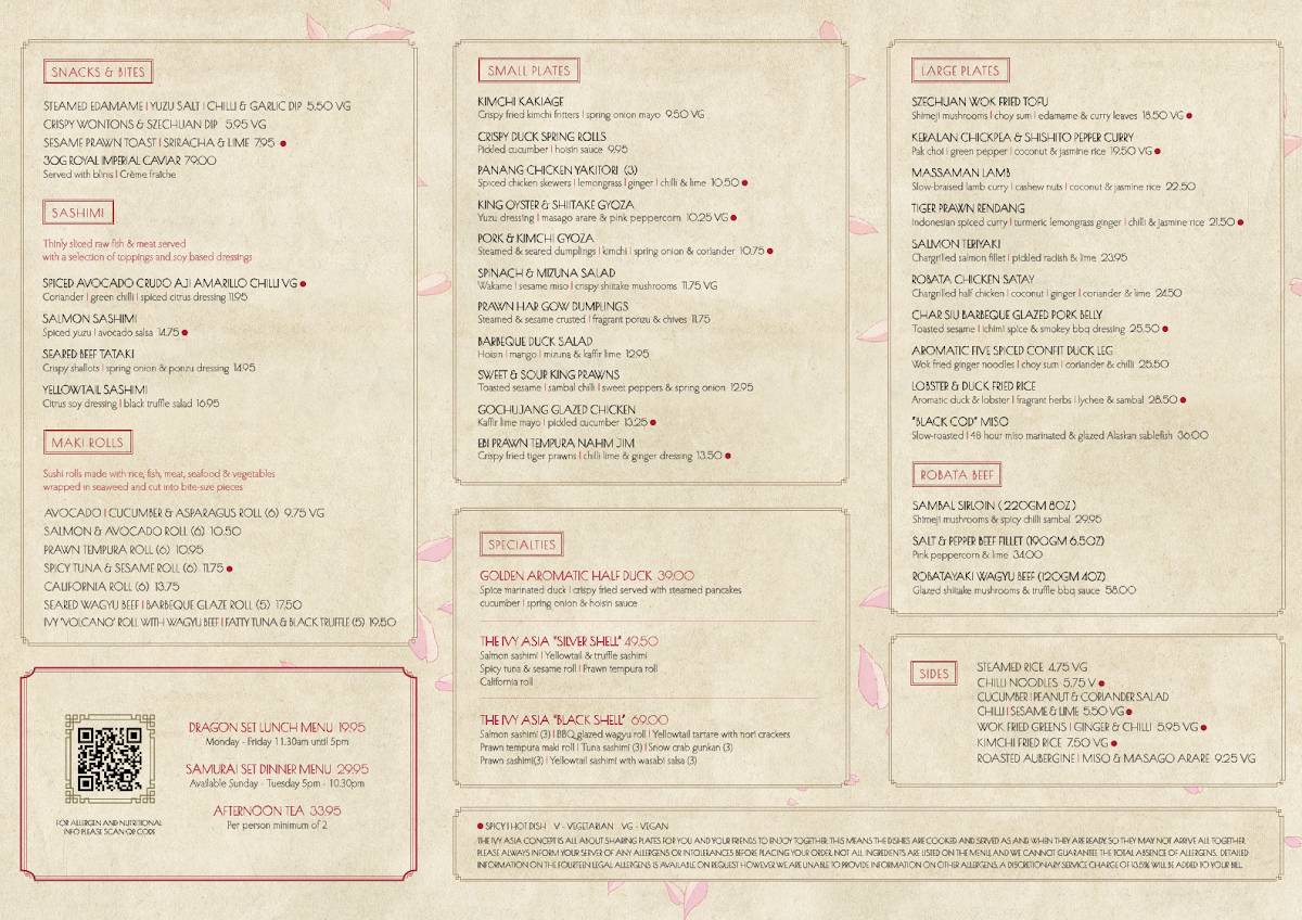 Menu at The Ivy Asia Guildford restaurant, Guildford