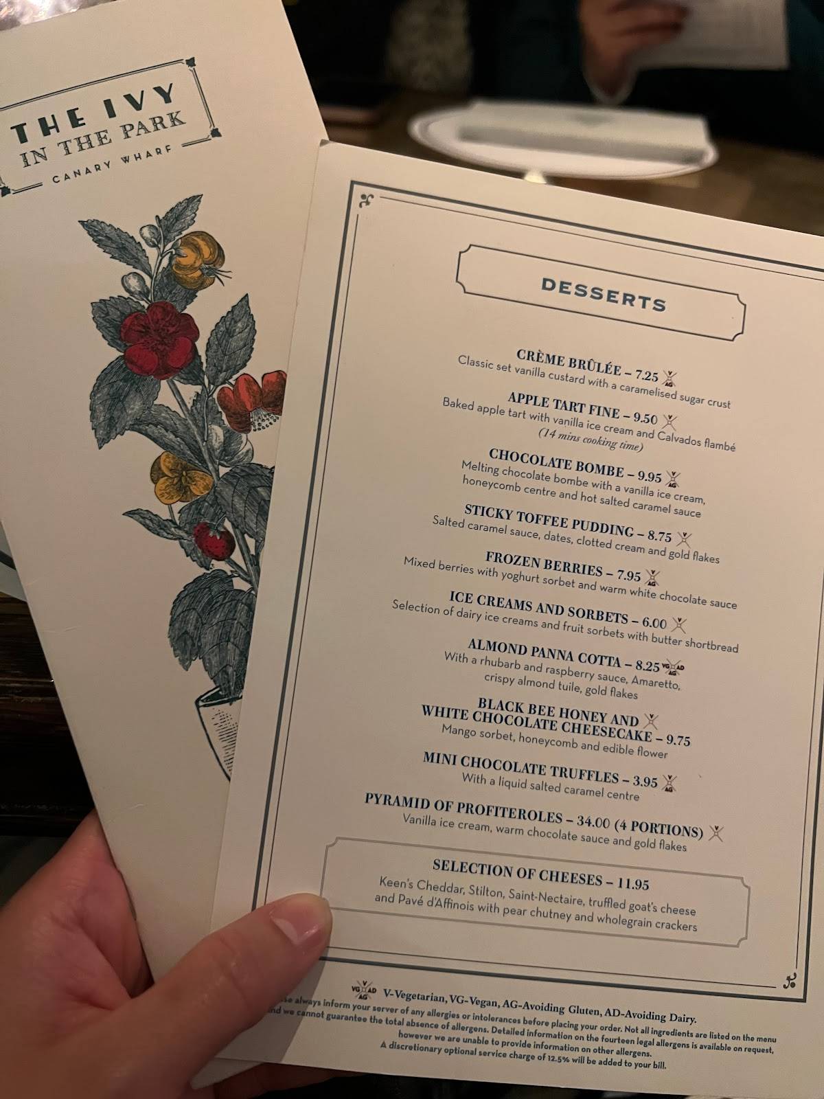 Menu at The Ivy Canary Wharf restaurant, London