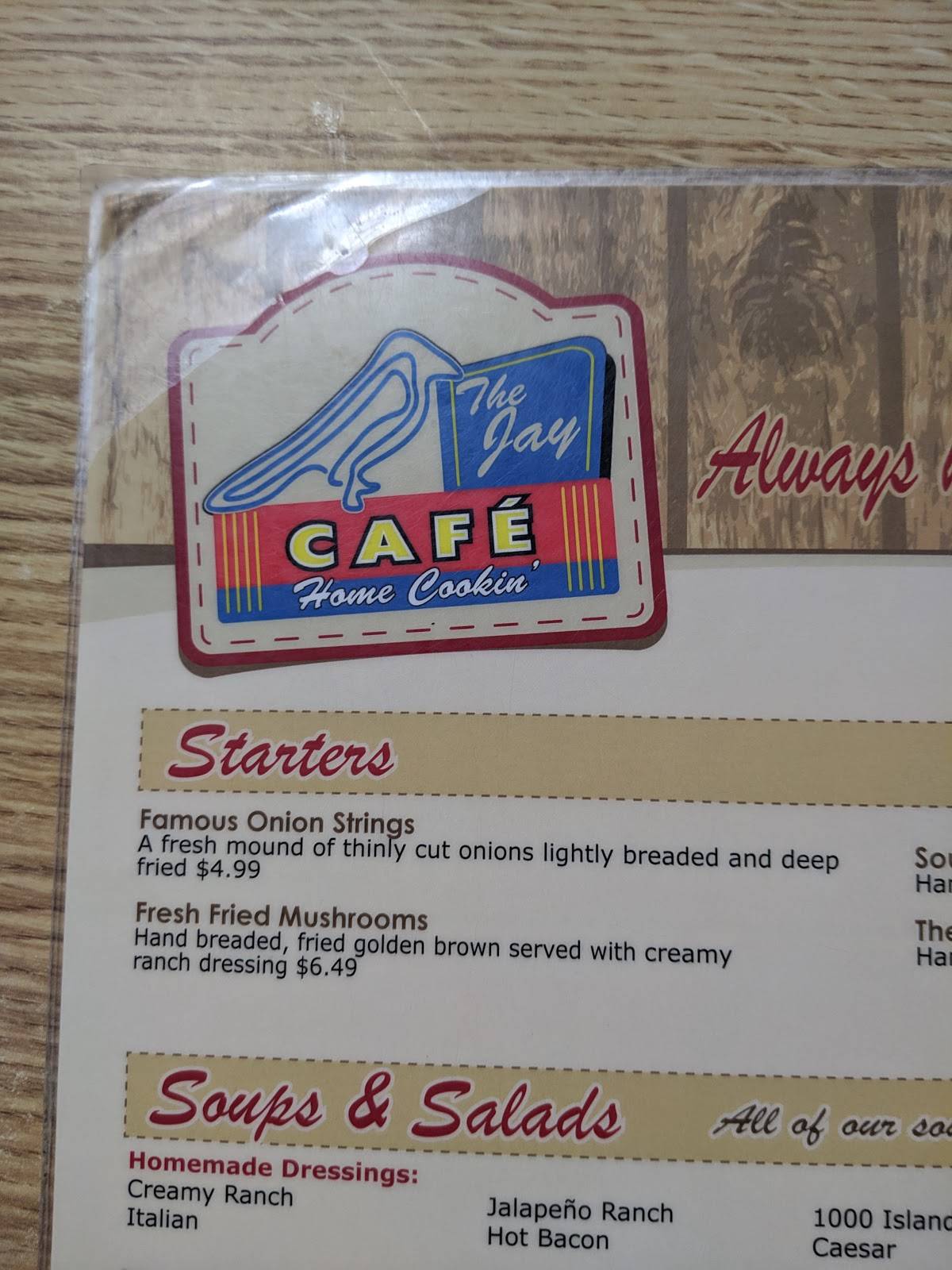 Menu at The Jay Cafe, Needville