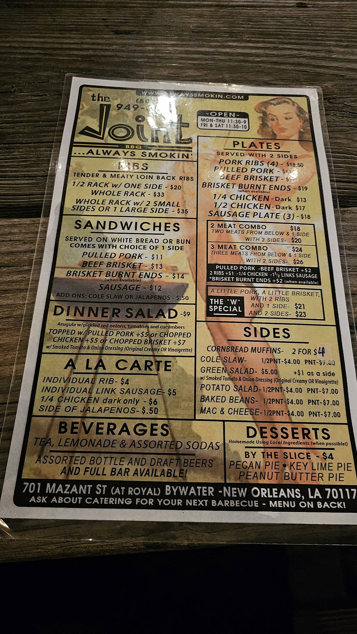 Menu at The Joint BBQ, New Orleans, 701 Mazant St