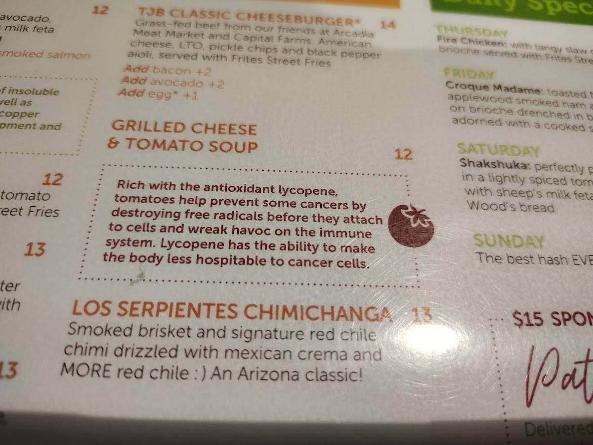 Carta del restaurante The Joy Bus Diner, Phoenix