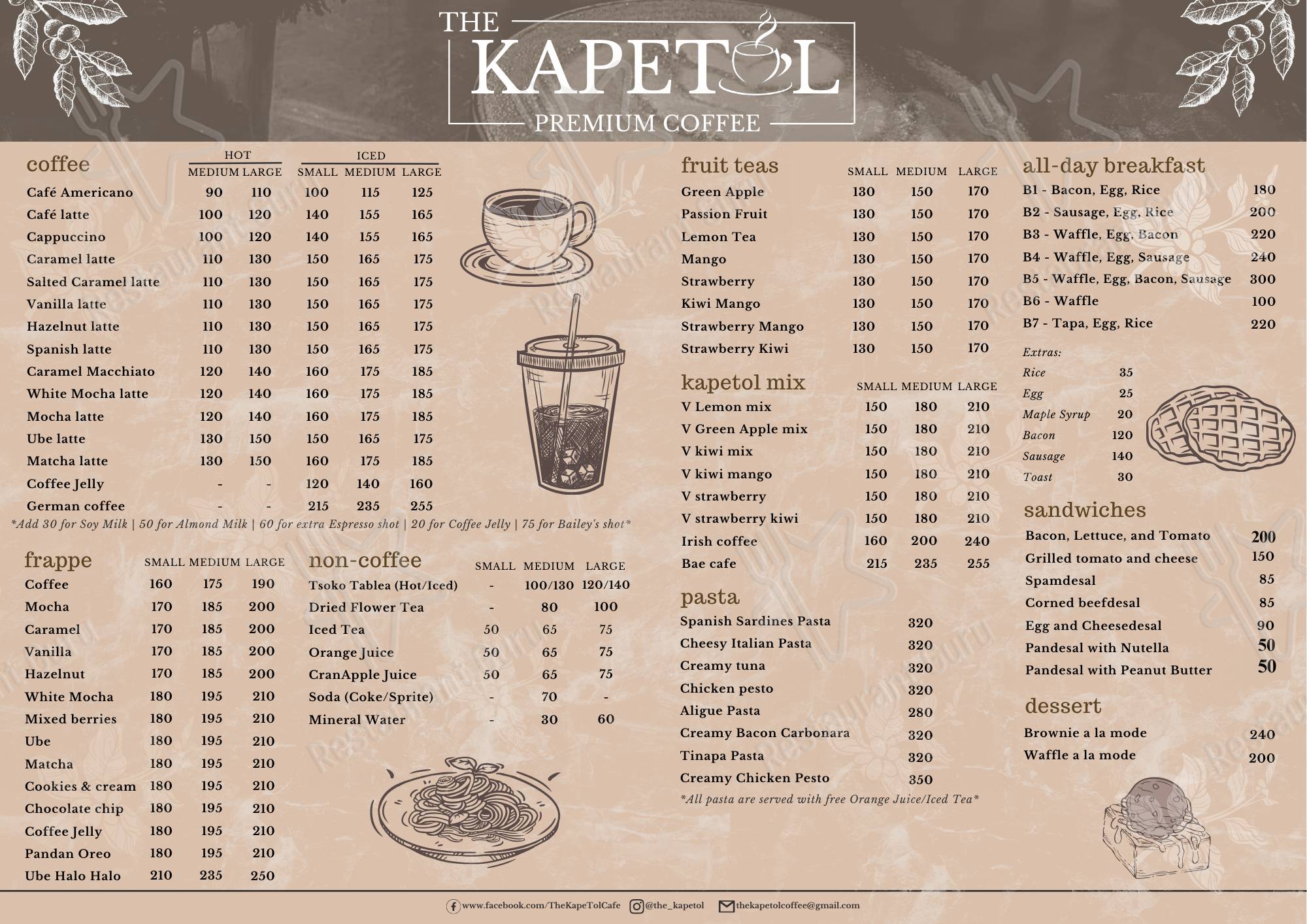 Menu at The Kapetol cafe, Parañaque