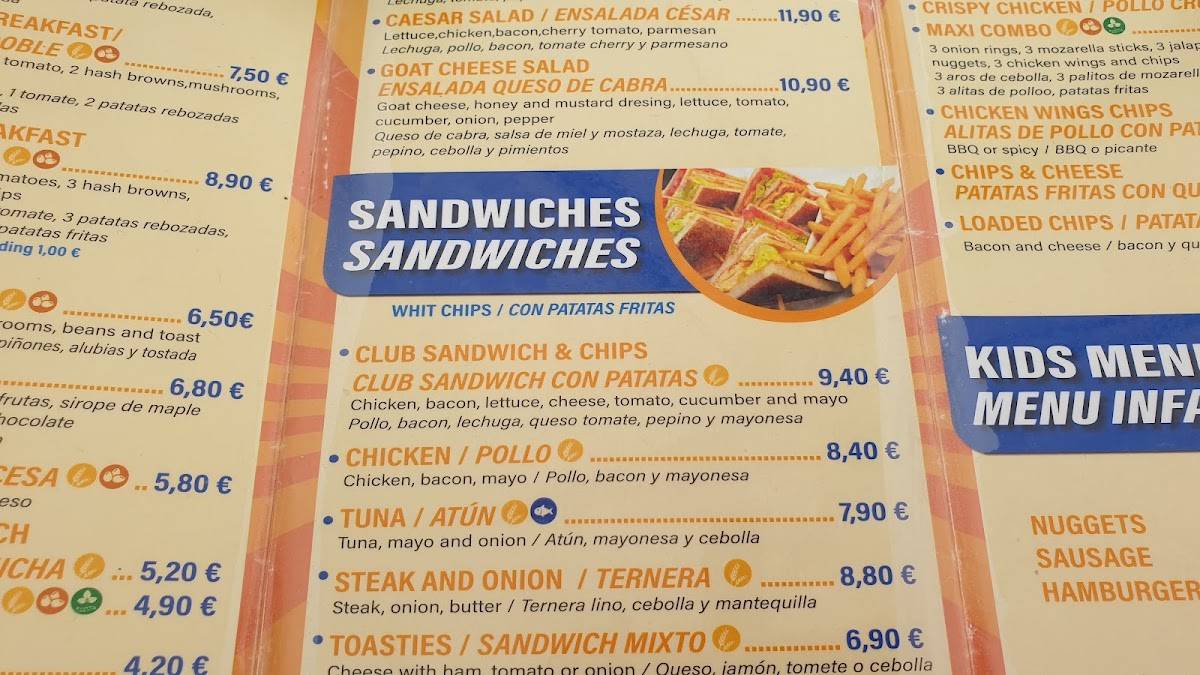 Menu at The Lazy Cow pub & bar, Benidorm