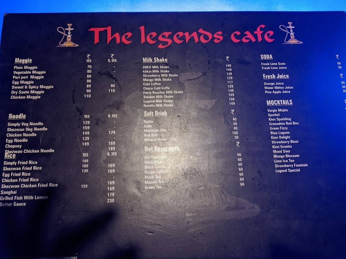 Menu at The Legends cafe, Bengaluru