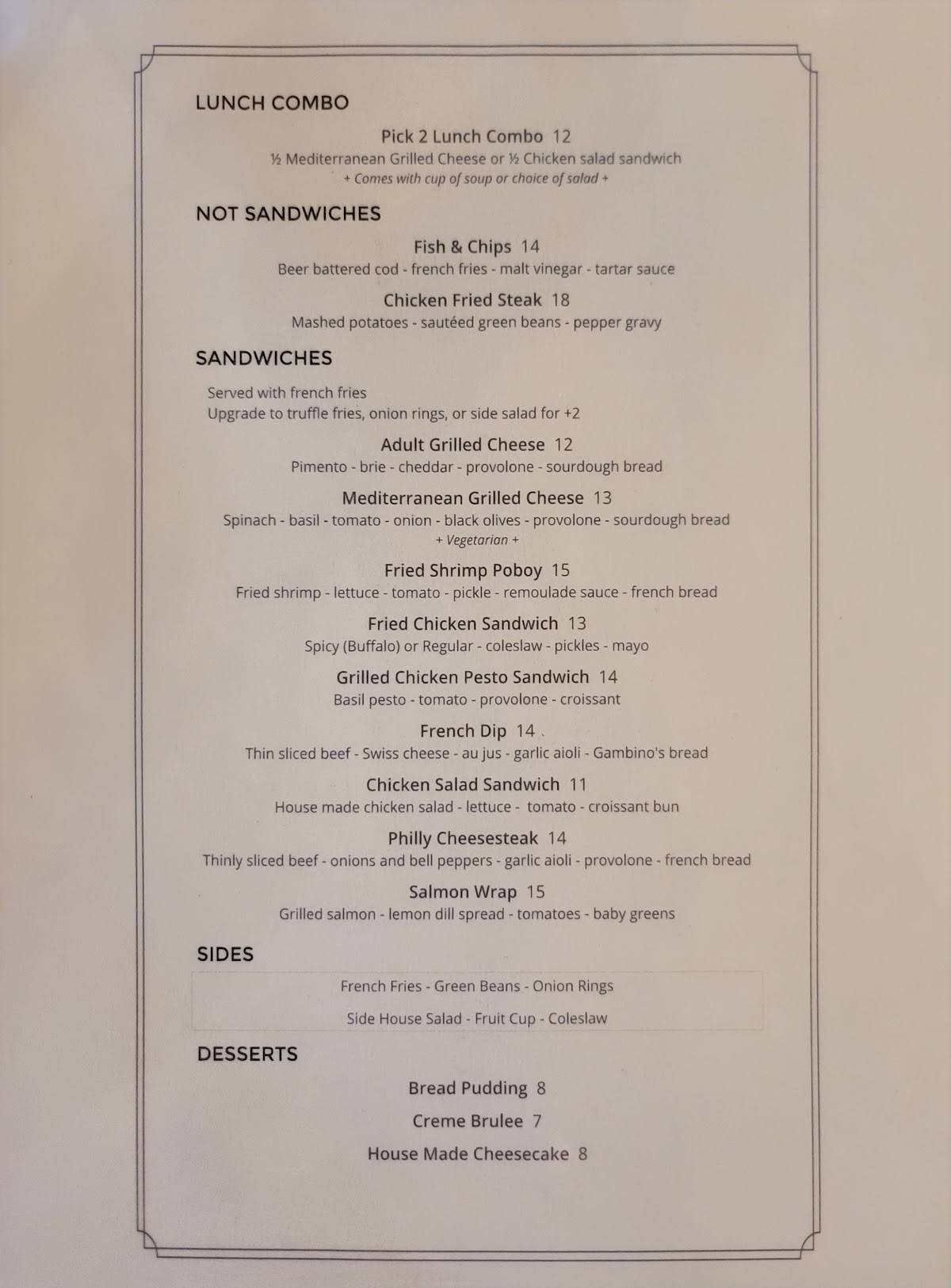 Menu at The Library On Fern pub & bar, Shreveport
