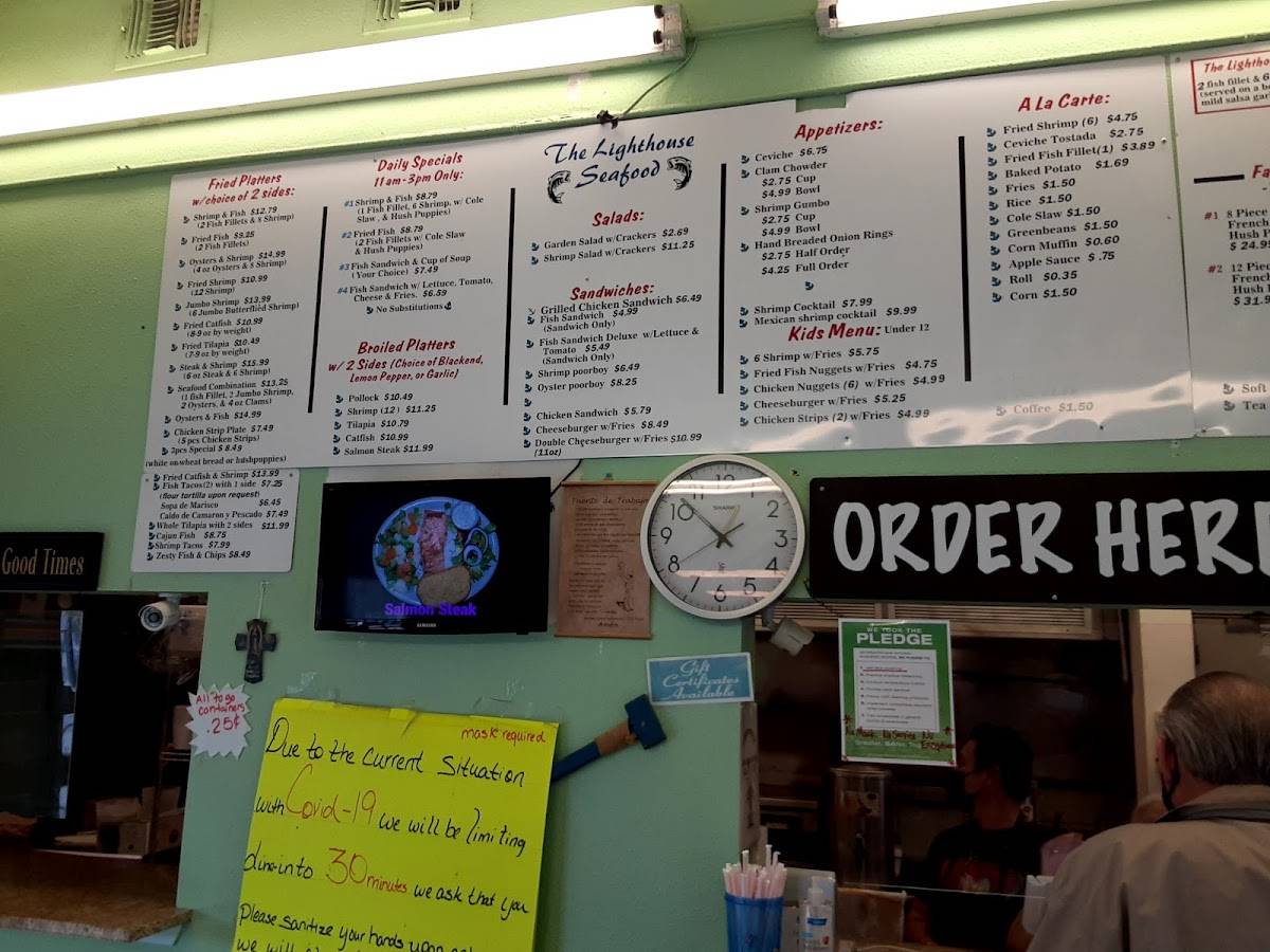 Menu at The Lighthouse Seafood restaurant, San Antonio