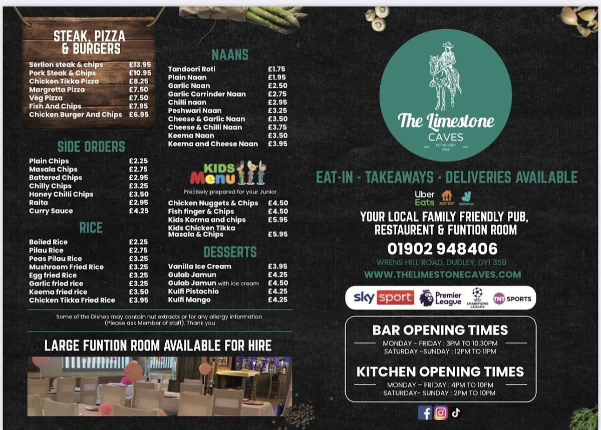 Menu at The Limestone Caves pub & bar, Dudley