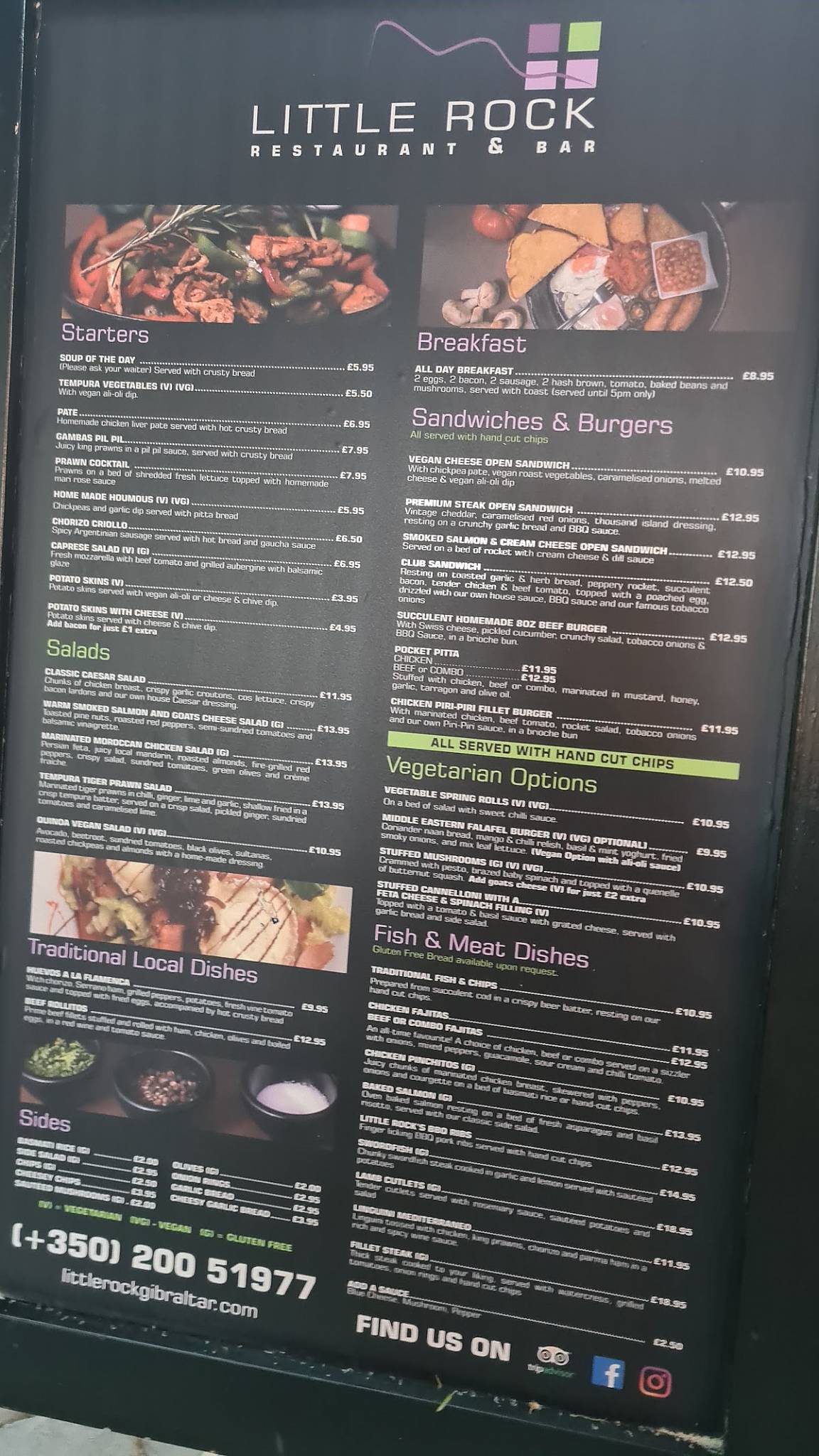 Menu at The Little Rock restaurant, Gibraltar