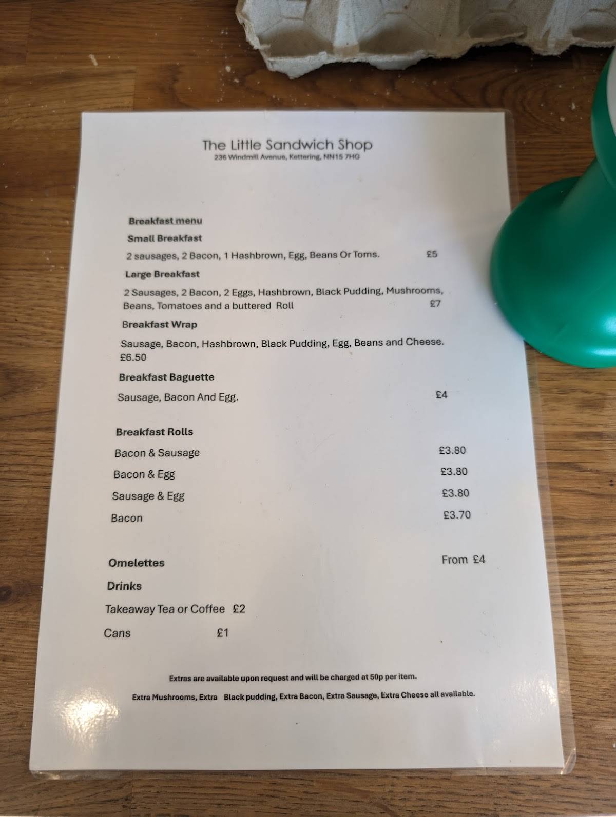 Menu at The Little Sandwich Shop restaurant, Kettering
